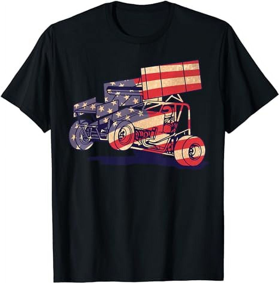 Vintage Sprint Car American Flag Funny Racer Racing Gift Men T-Shirt ...
