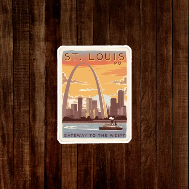 Vintage St. Louis Missouri Travel Sticker - Retro Gateway Arch Scene ...