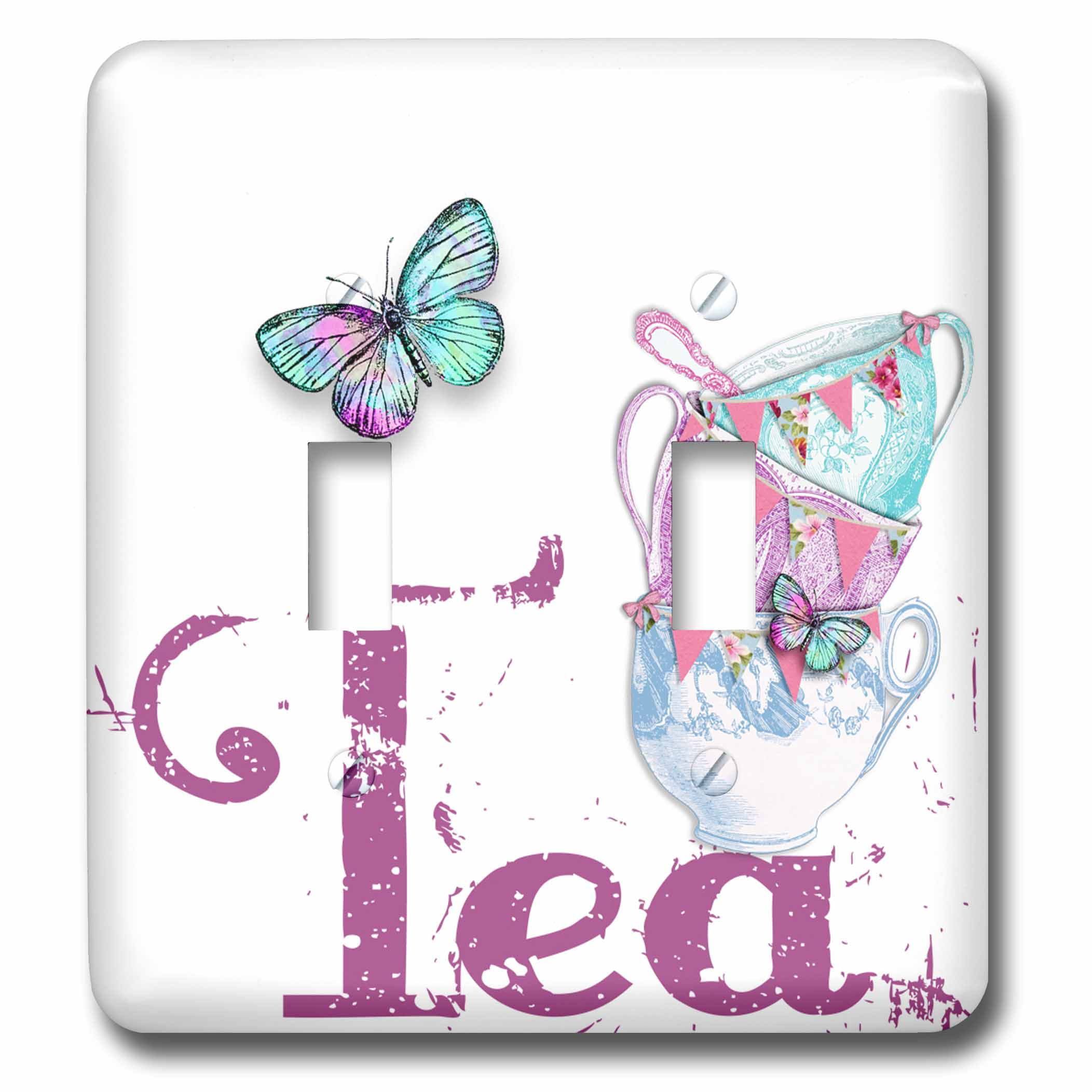 3dRose, Vintage Stack Of Tea Cups With The Word Tea, double toggle ...