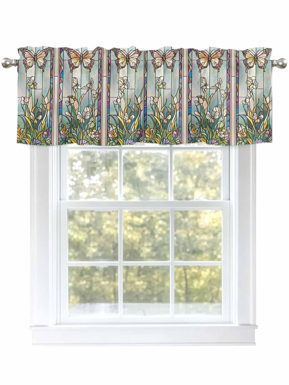 Vintage Stained Glass Valances for Windows, Rod Pocket Kitchen Valance ...