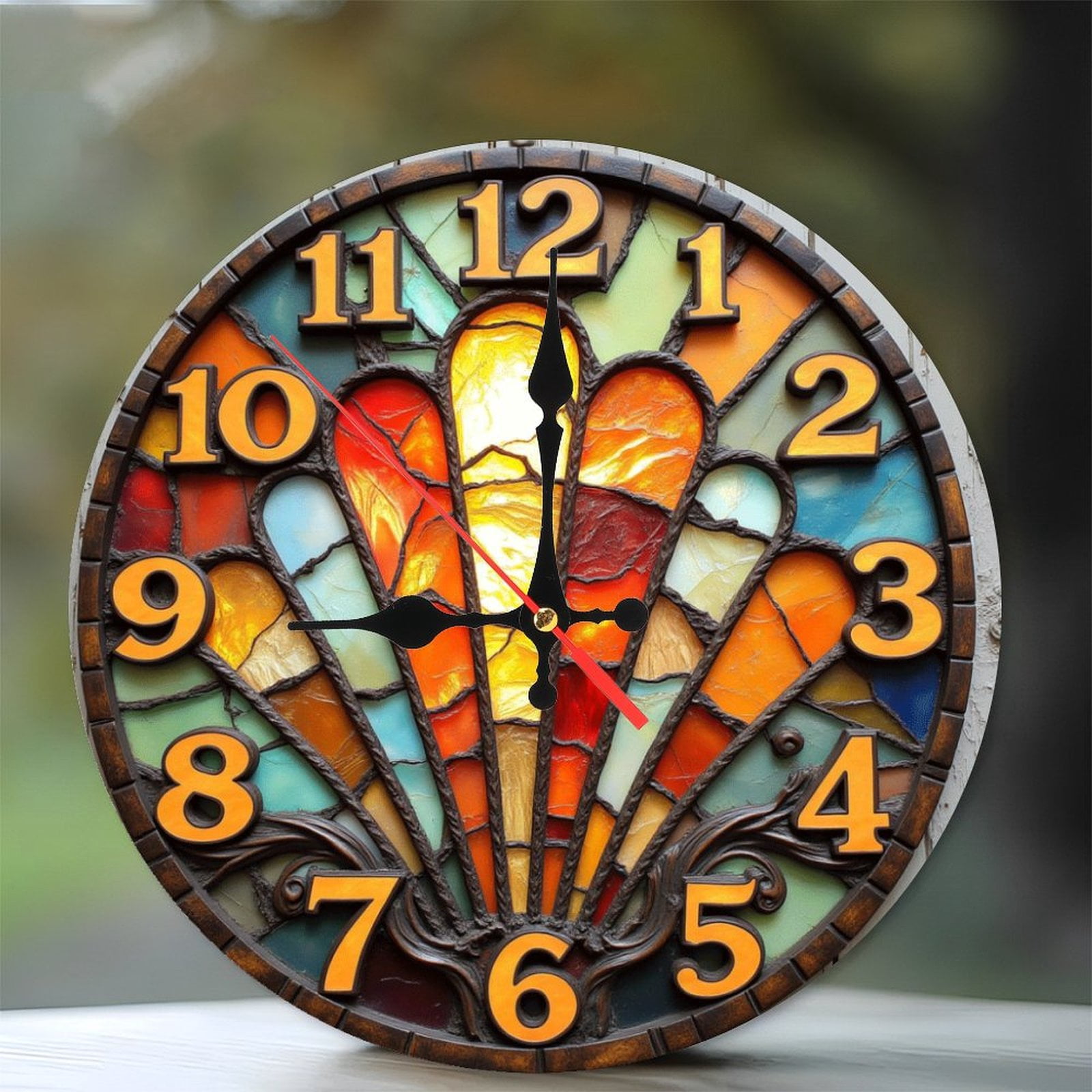 Vintage Stained Glass Wall Clock Decorative Home Art 10-Inch Silent ...