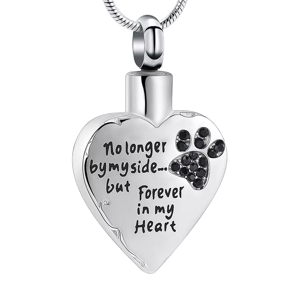 Vintage Stainless Steel Paw Print Heart Urn Pendant Pet Memory Necklace ...