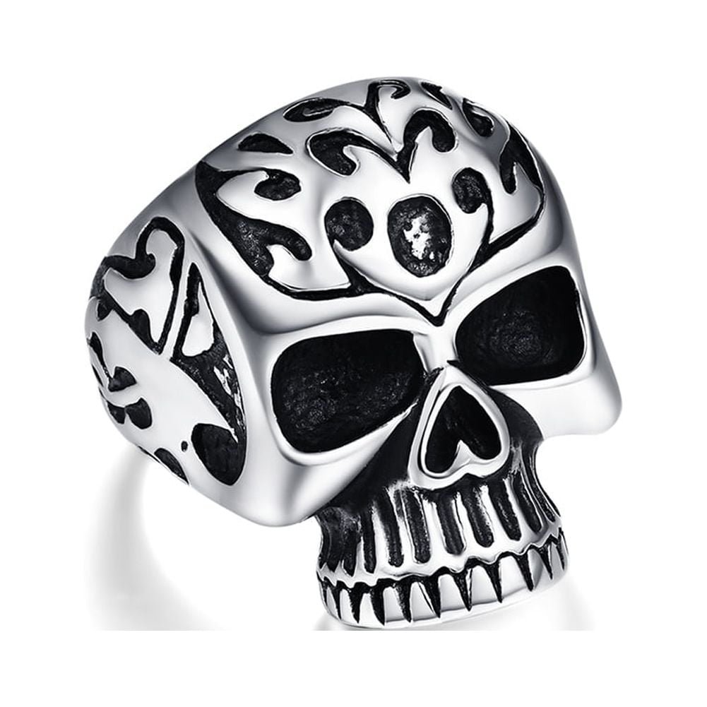 Vintage Stainless Steel Skull Rings for Men Silver Gothic Punk Biker ...
