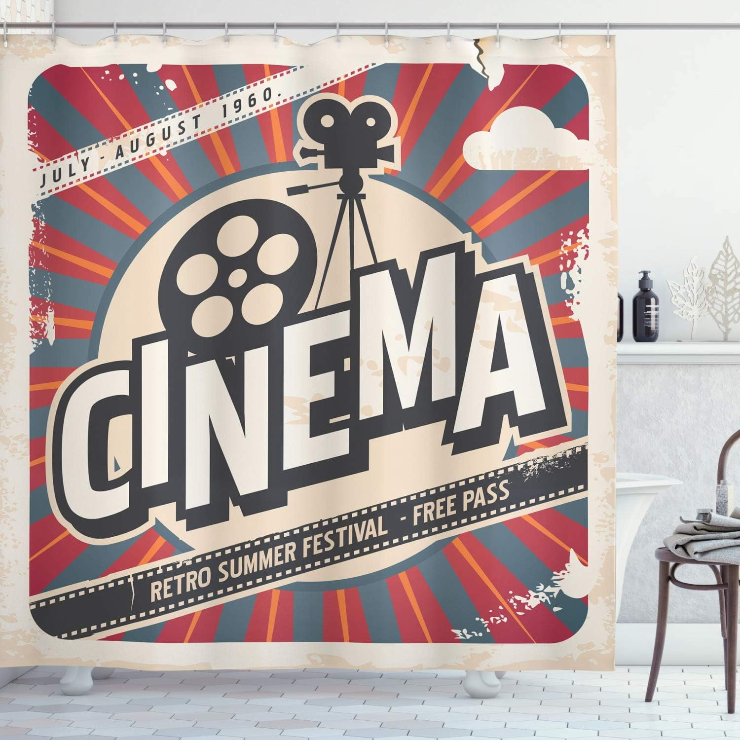 Vintage Stall Shower Curtain, Retro Cinema Movie Vintage Paper Texture ...