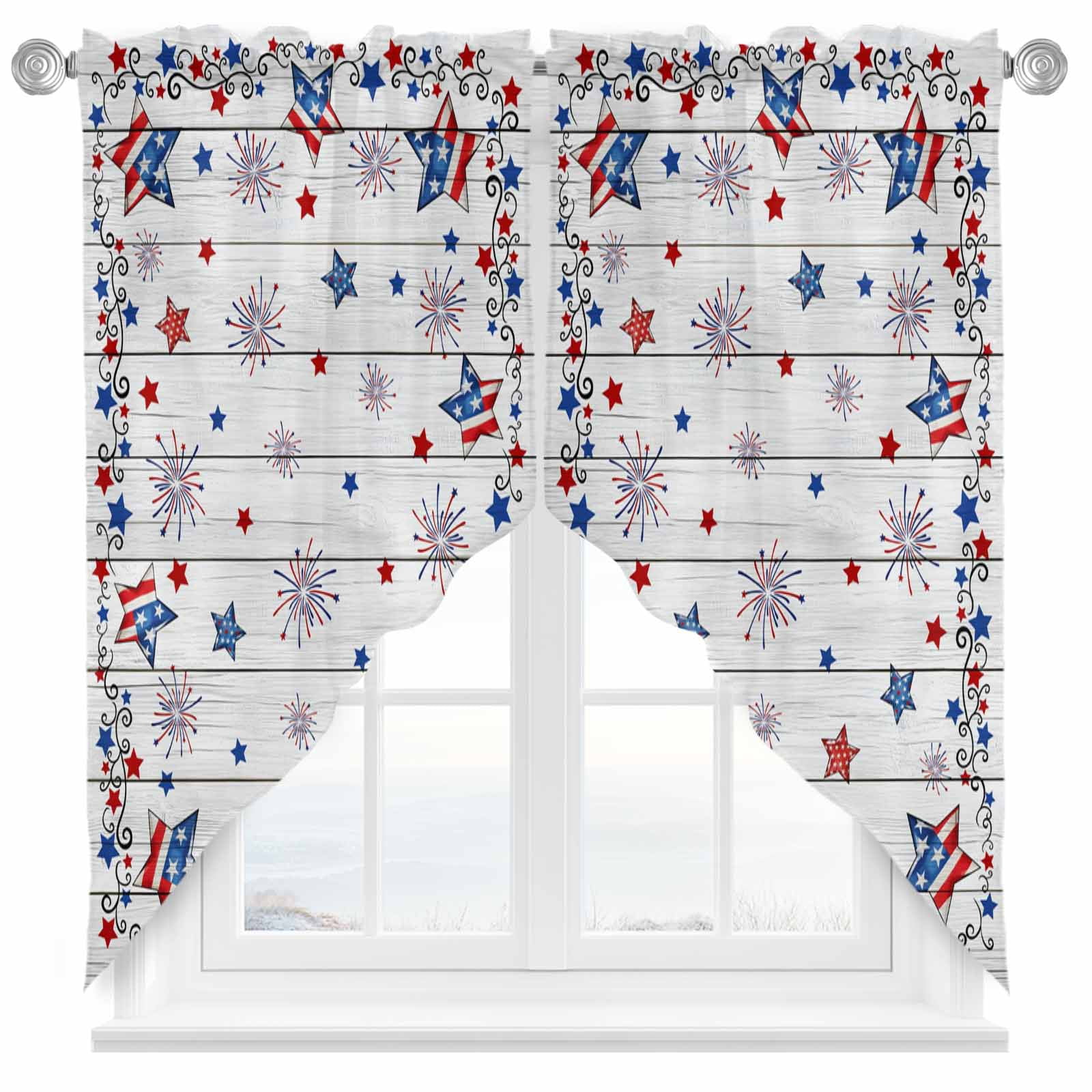 Vintage Star Swag Kitchen Curtain Valances, Flag Red Blue Star ...
