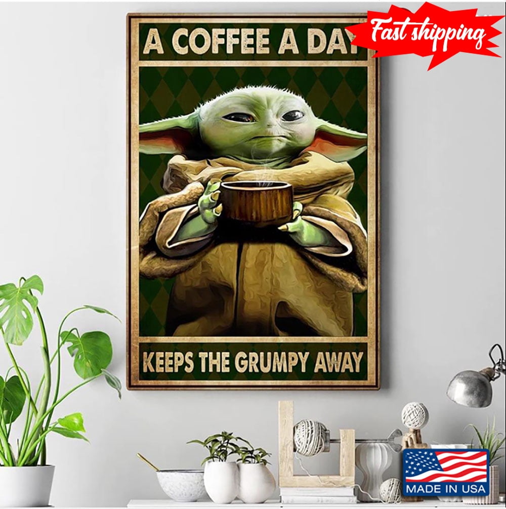 Vintage Star Wars Yoda With A Hot Cup Of Coffee A Coffee A Day Keeps ...