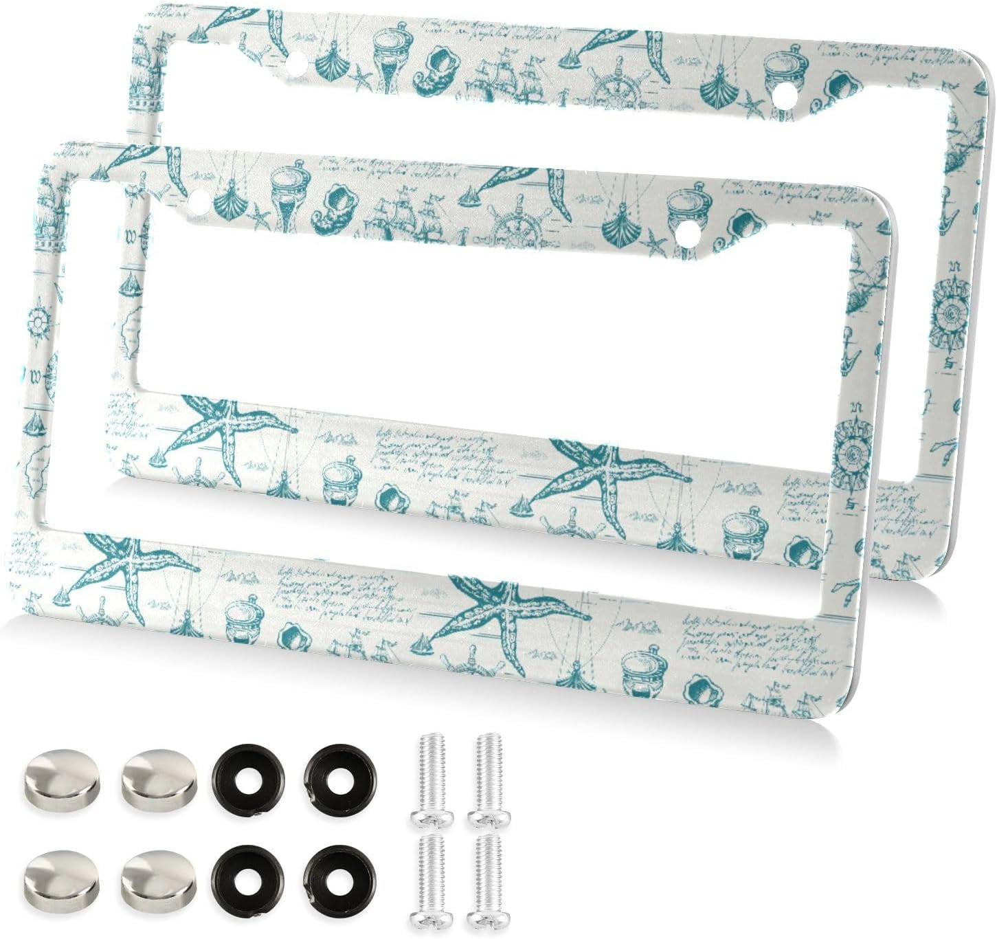 Vintage Starfish Ships Anchors License Plate Frame - 2 Pack Universal ...