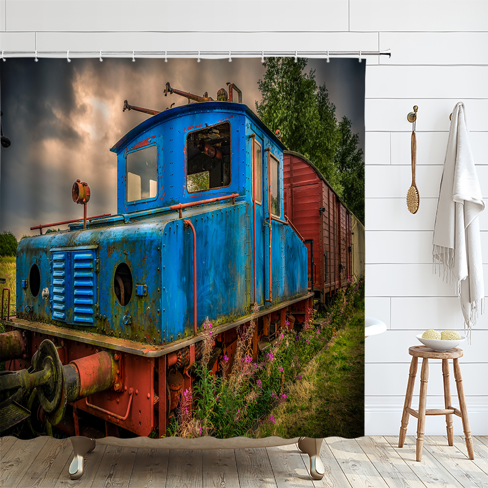 Vintage Station Industrial Steam Engine Shower Curtain Old Locomotive ...