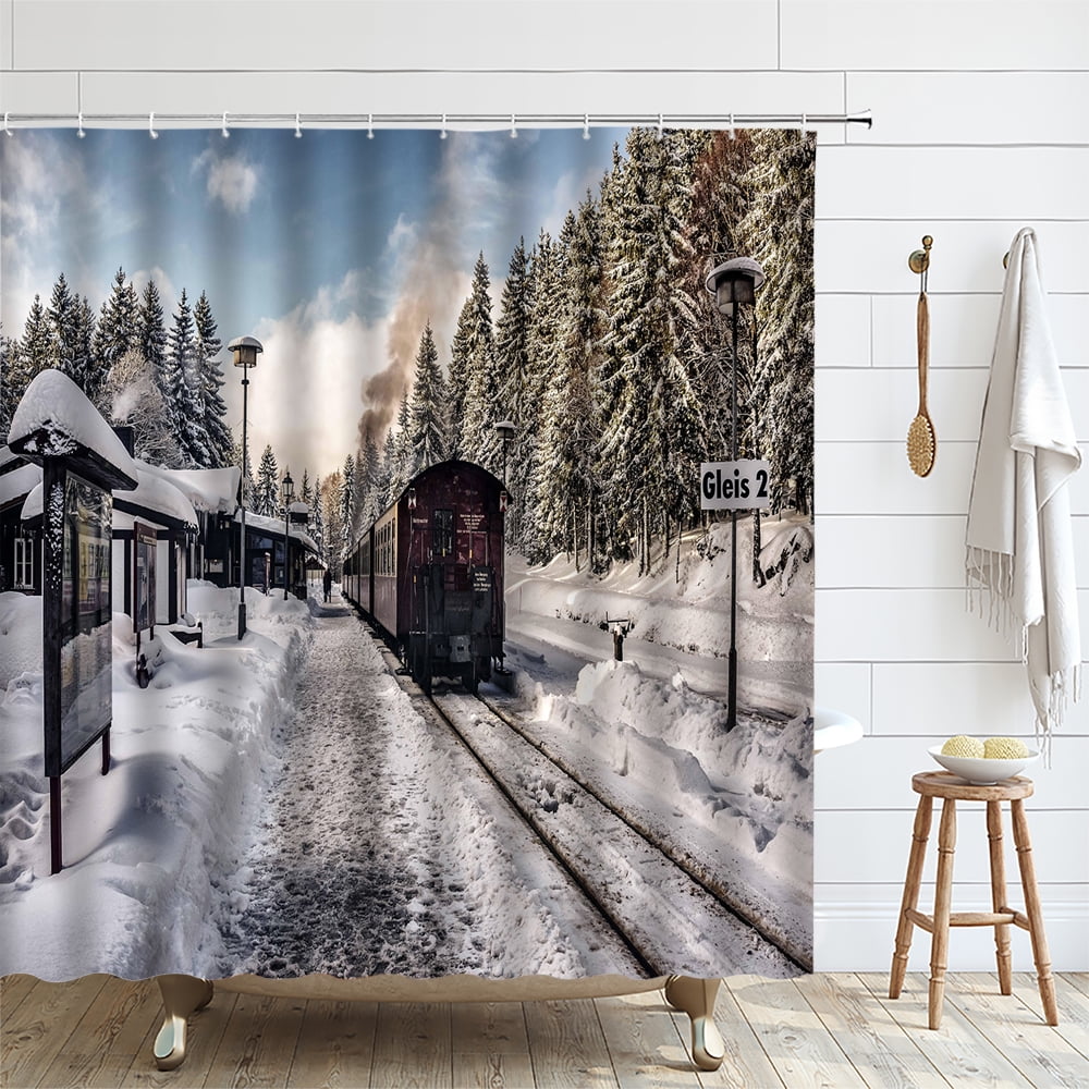 Vintage Station Industrial Steam Engine Shower Curtain Old Locomotive ...