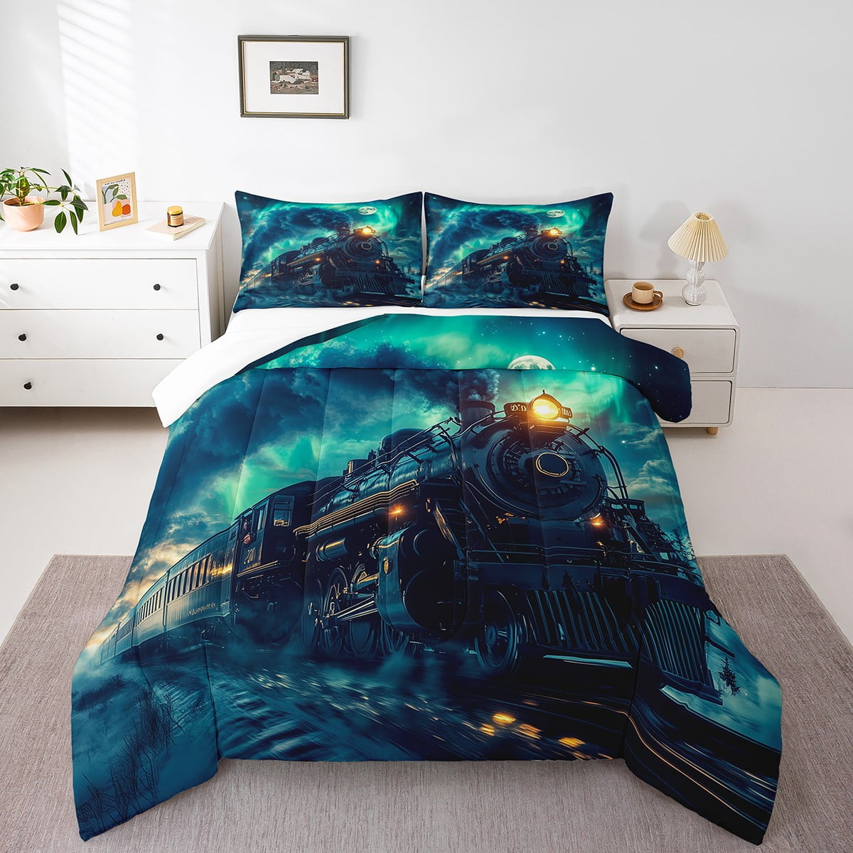 Vintage Steam Engine Bedding Set Old Train Car King Size Comforter Set ...