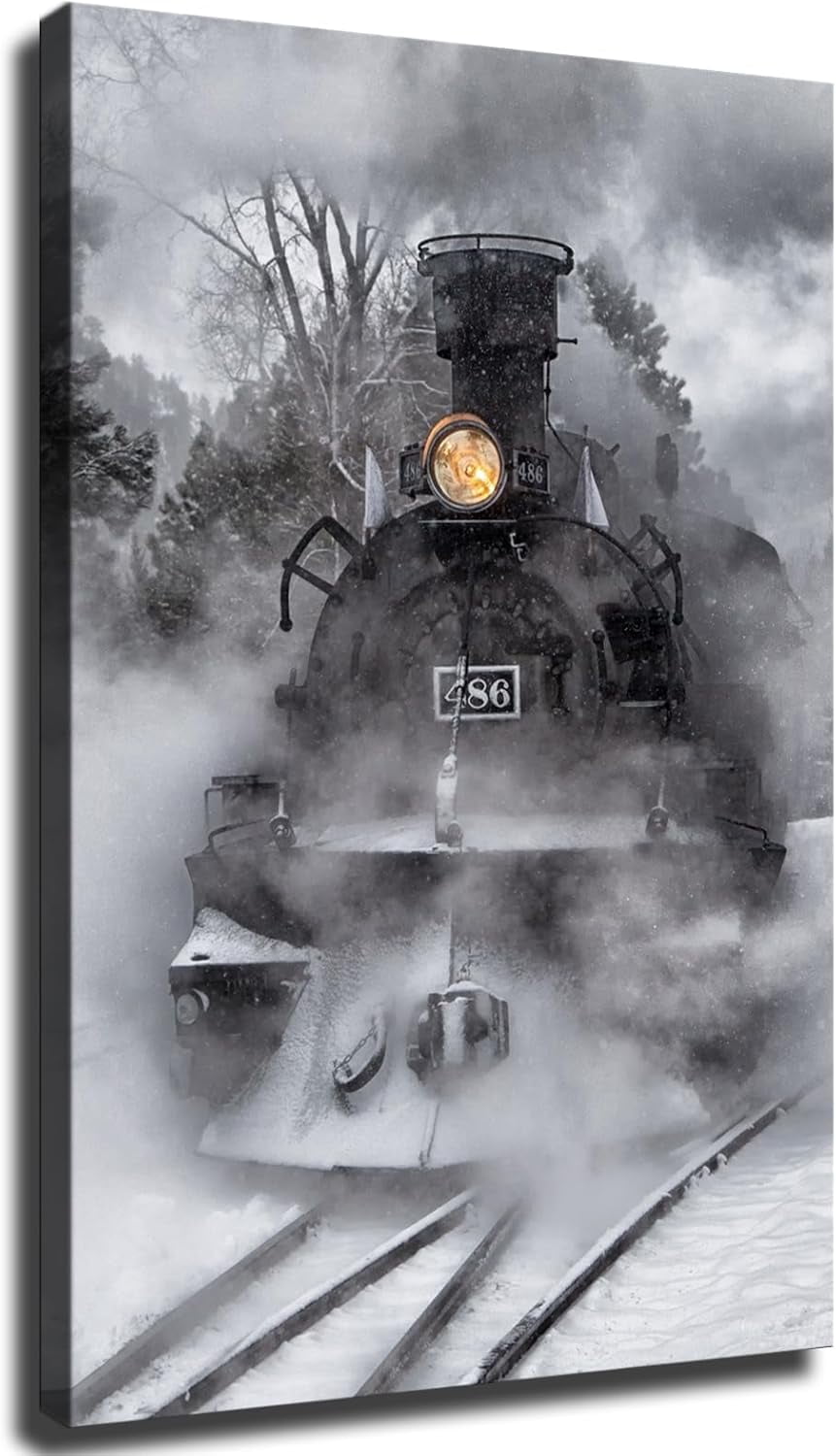 Vintage Steam Locomotive Railroad Train Canvas Wall Decor Art Painting ...