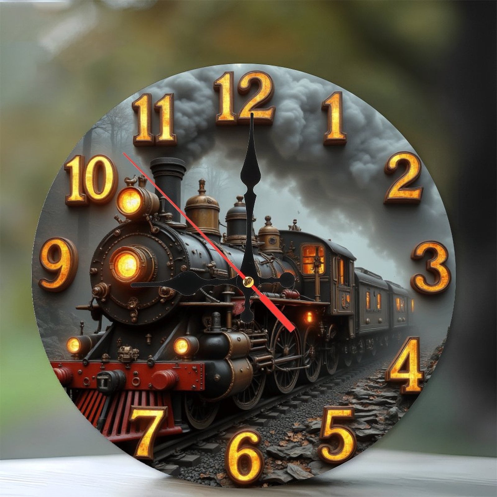 Vintage Steam Train Clock 12-Inch Silent Wooden Wall Clock, Battery ...