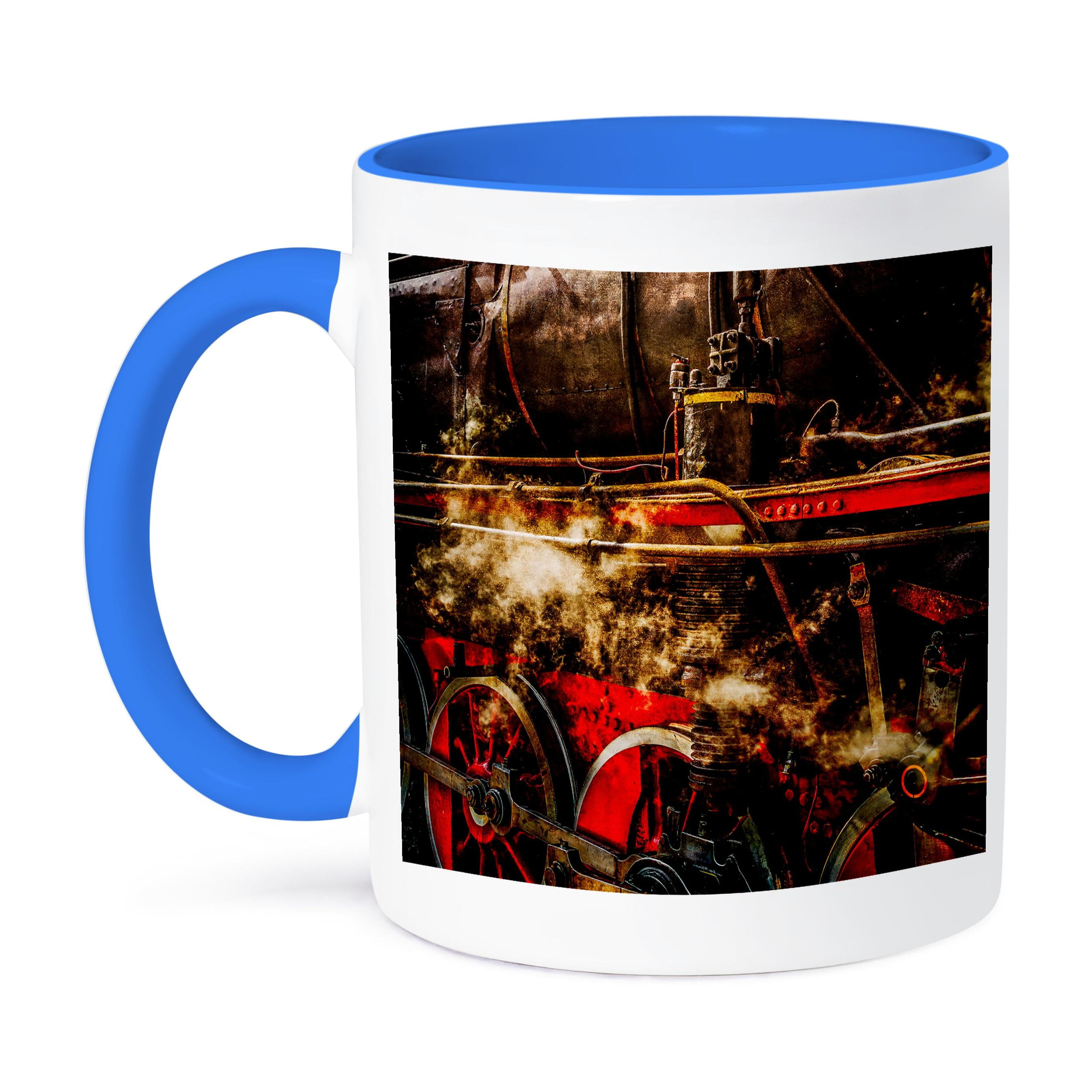 Vintage Steam Train. In Full Steam. Stylized Photo, 15oz Two-Tone Blue ...