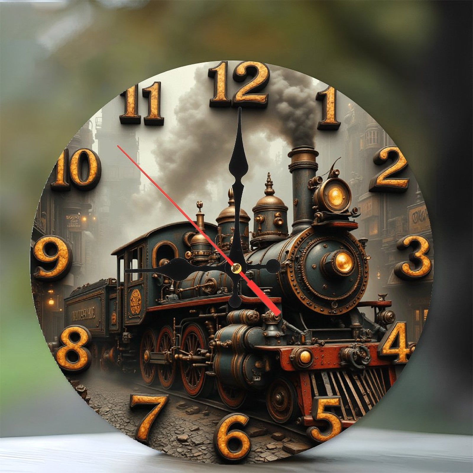 Vintage Steam Train Wall Clock Decor 10-Inch Silent Wooden Wall Clock ...