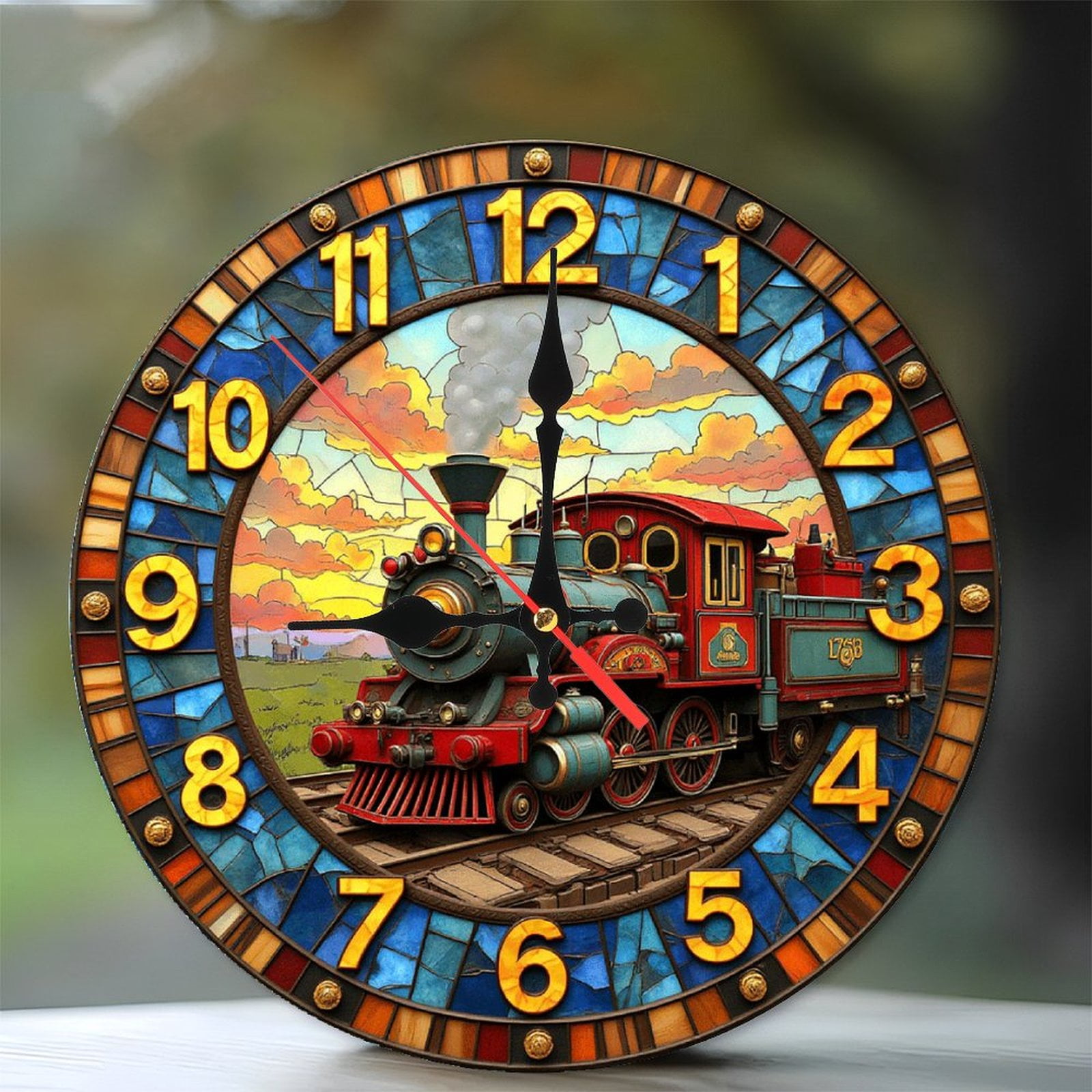 Vintage Train Themed Wall Clock Home Decor 10-Inch Silent Wooden Wall ...