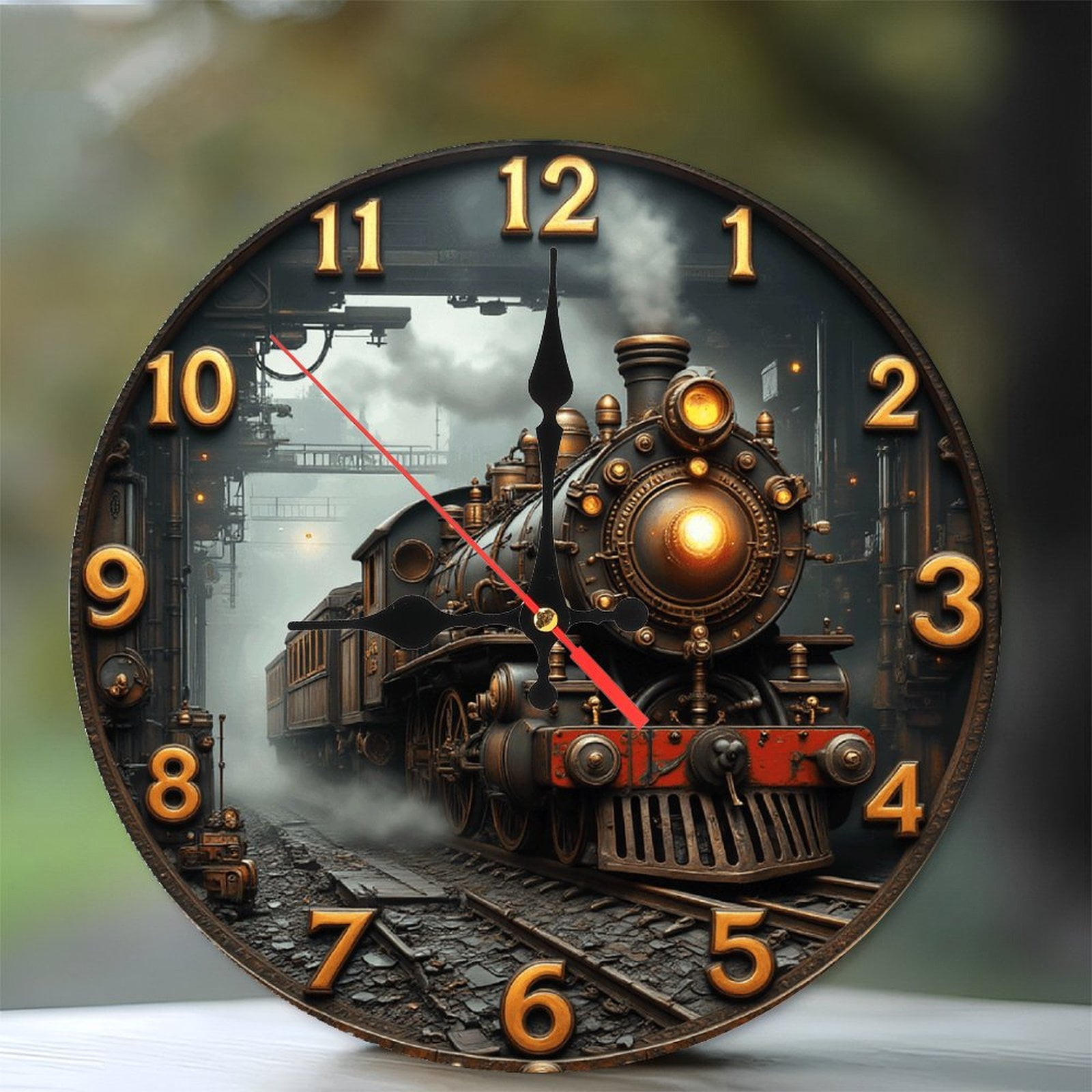 Vintage Steam Train Wall Clock Decorative Timepiece 10-Inch Silent ...