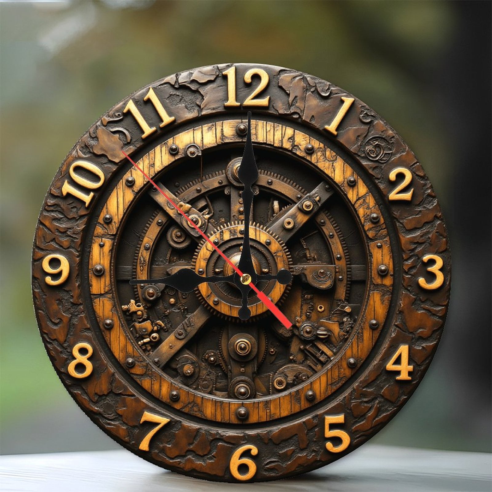 Vintage Steampunk Wall Clock with Gears Design 10-Inch Silent Wooden ...