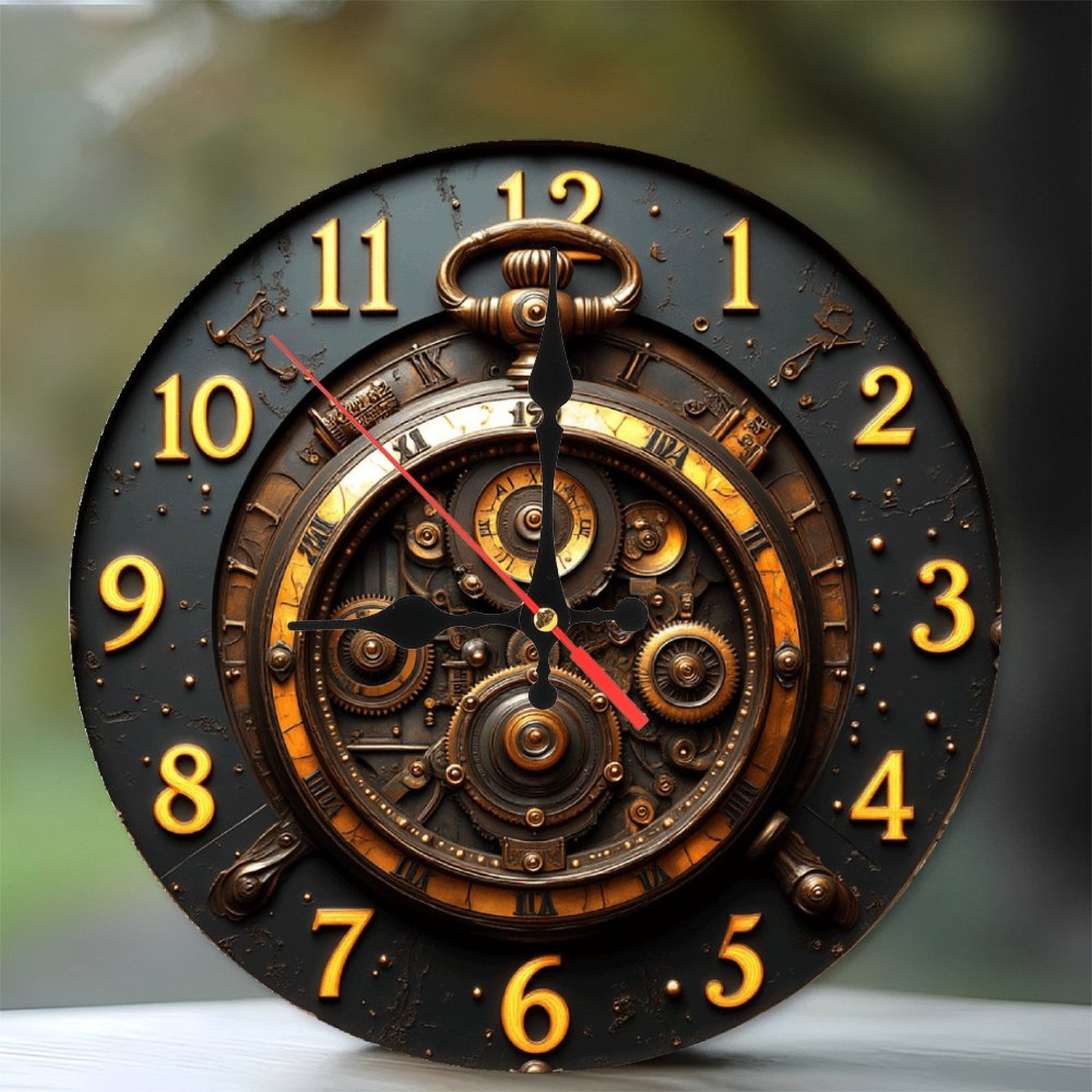 Vintage Steampunk Wall Clock with Gears Mechanism 10-Inch Silent Wooden ...