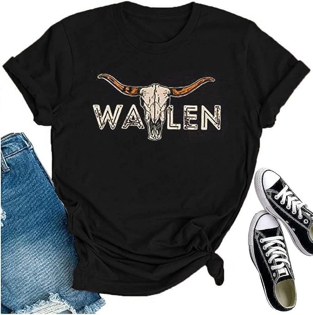 Vintage Steer Skull Western T-Shirt Women Country Tops Cute Cowgirl ...
