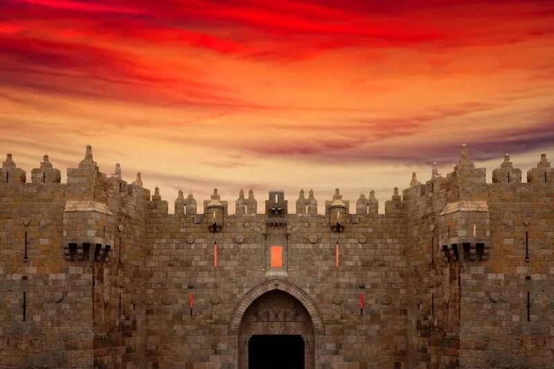 Vintage Stone Castle Backdrop Medieval European Sunset Scenery Ancient ...