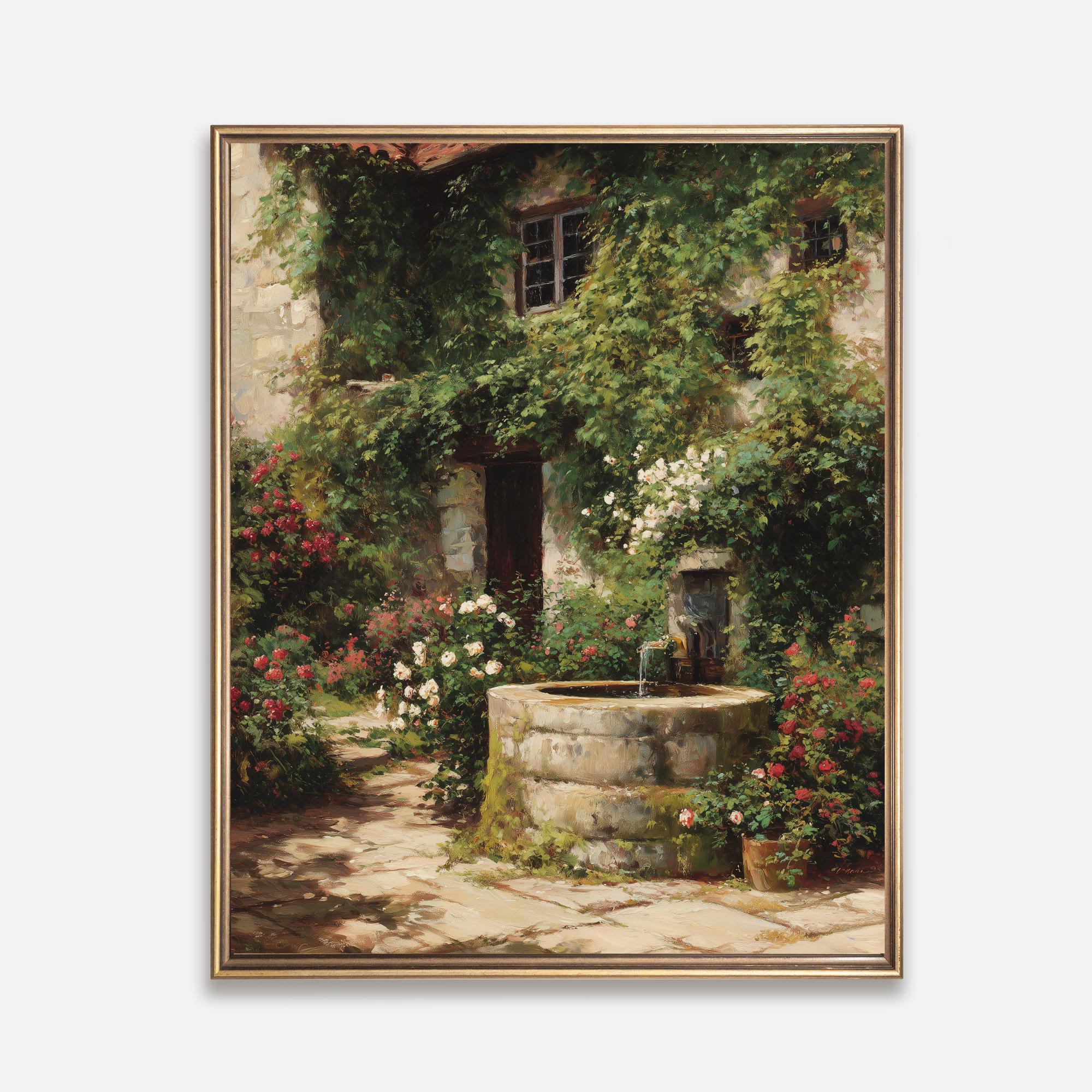 Vintage Stone Well Cottage – Rustic Garden Wall Art, Farmhouse Wall ...