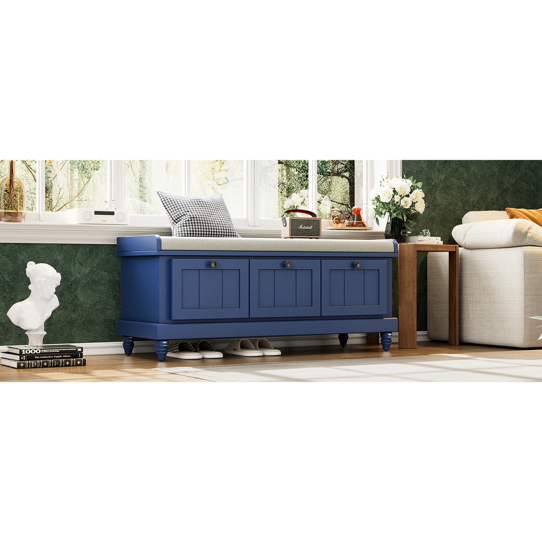 Vintage Storage Bench with Cushion | Hold Books in Bedroom | MDF with ...