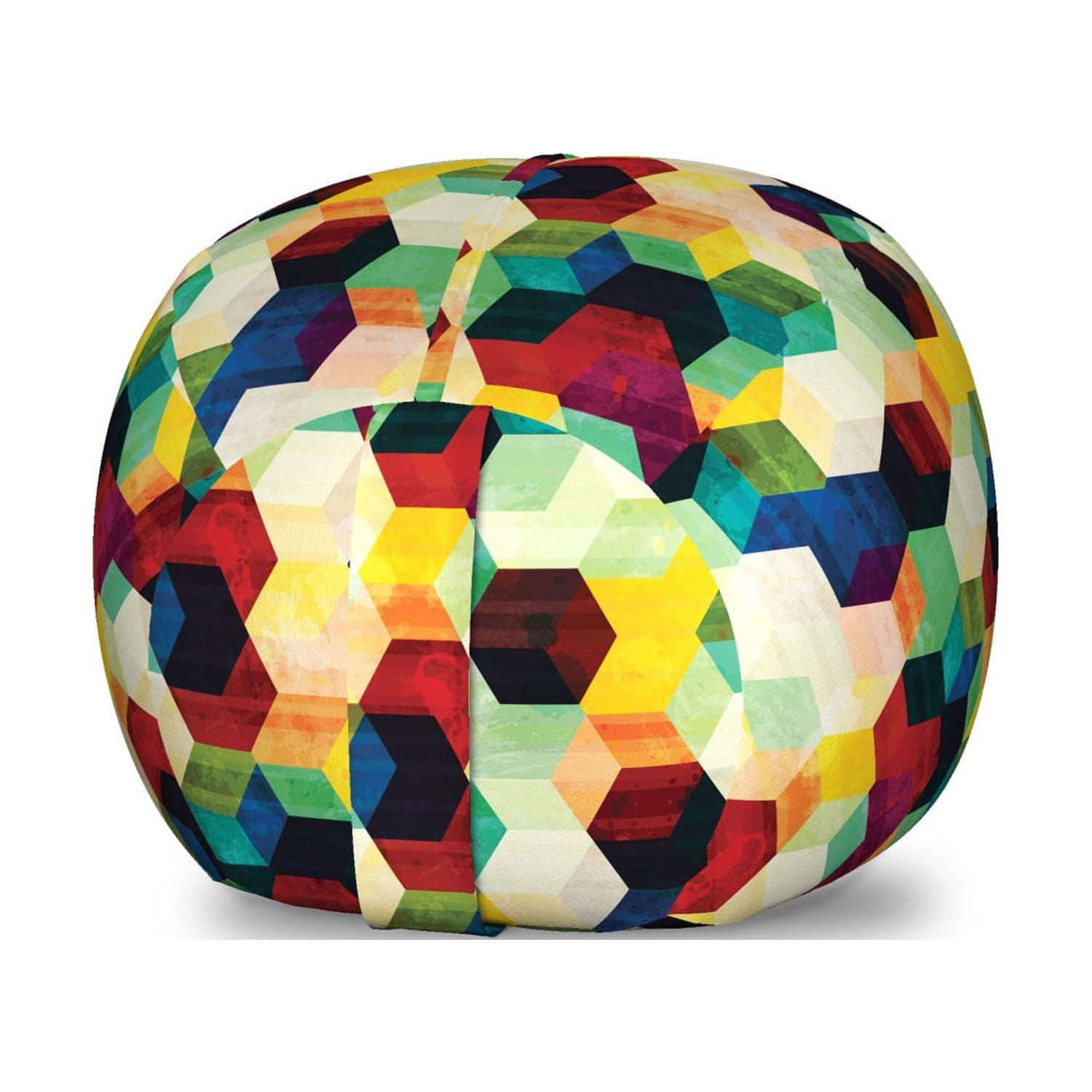 Vintage Storage Toy Bag Chair Rhombus Pattern Grunge Effect Hexagonal Pattern Colorful