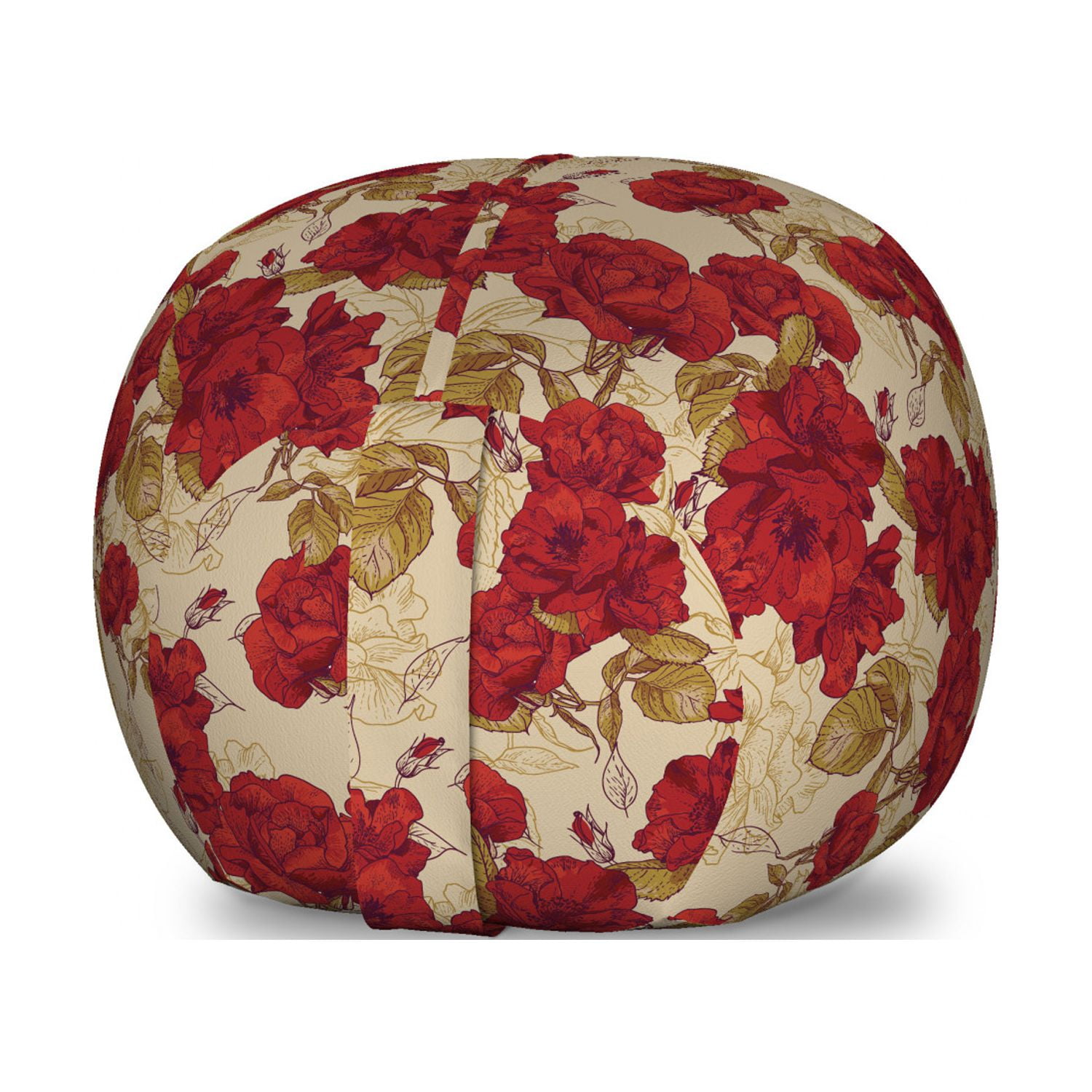 Vintage Storage Toy Bag Chair, Romantic Red Rose Blooms with Sketches ...