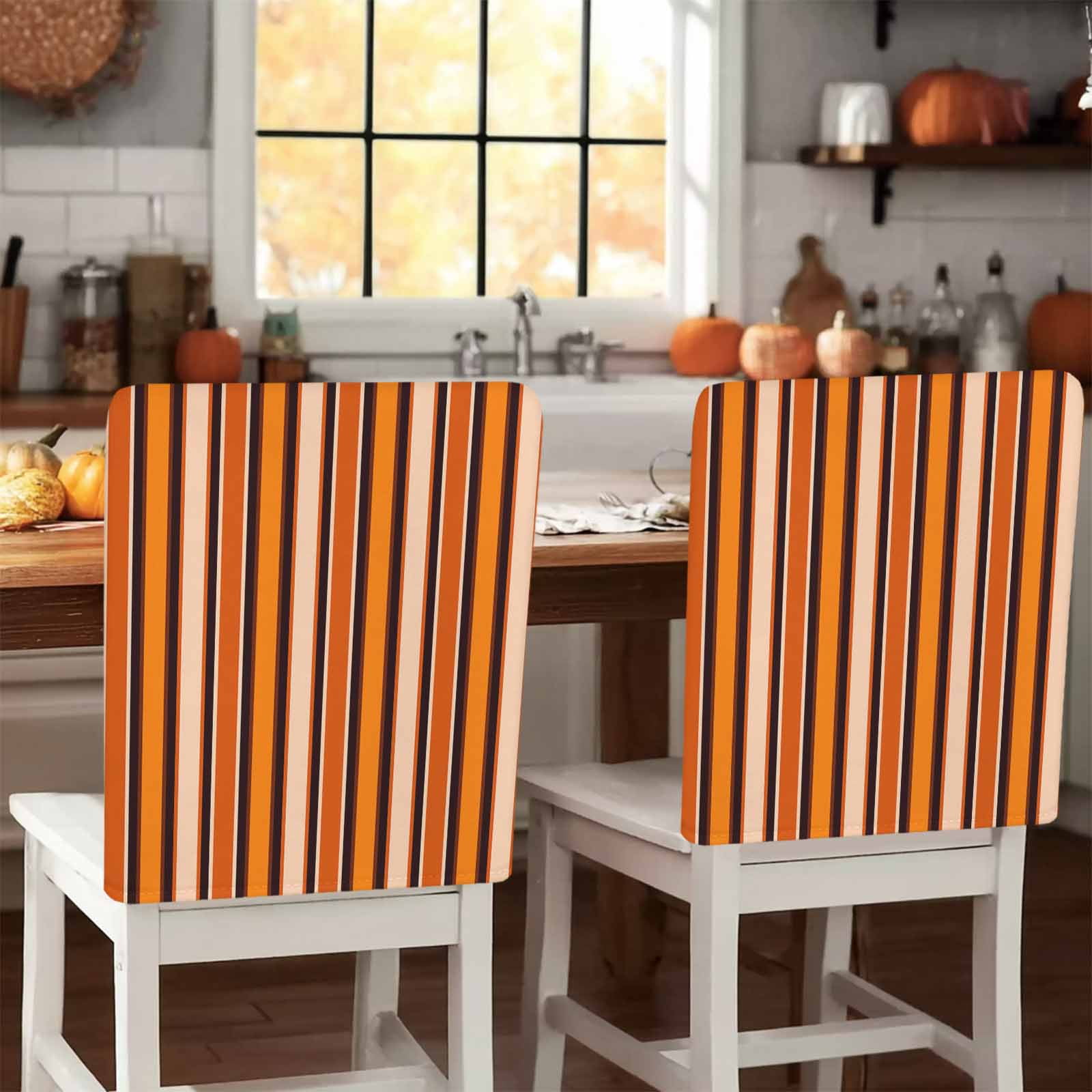 Vintage Striped Chair Covers Set of 6 Orange Brown Black Stripes Simple ...