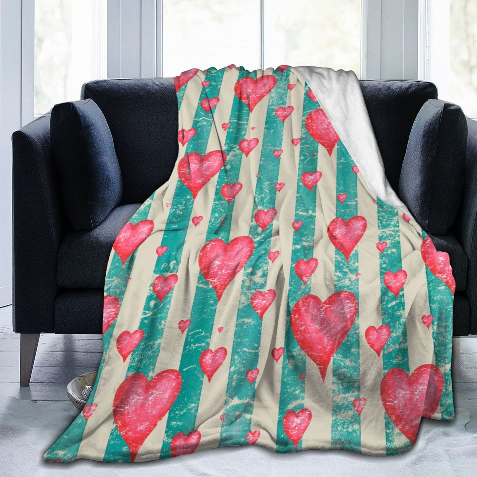 Vintage Striped Heart Throw Blanket Soft Cozy Warm Durable Fuzzy ...