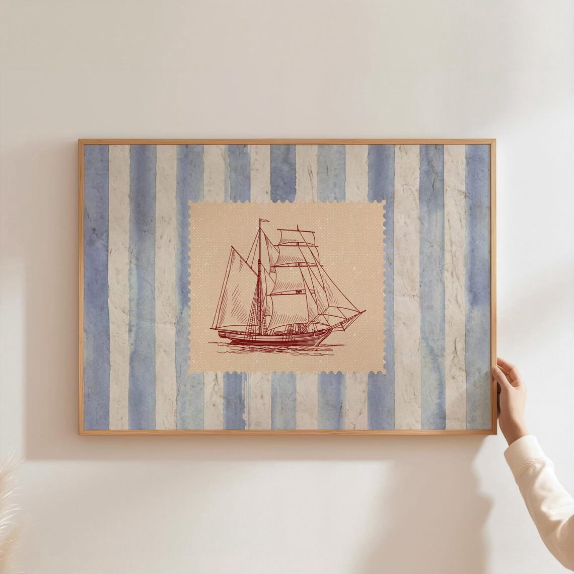 Vintage Striped Sailboat Poster Western Bedroom Poster Coastal Wall Art ...