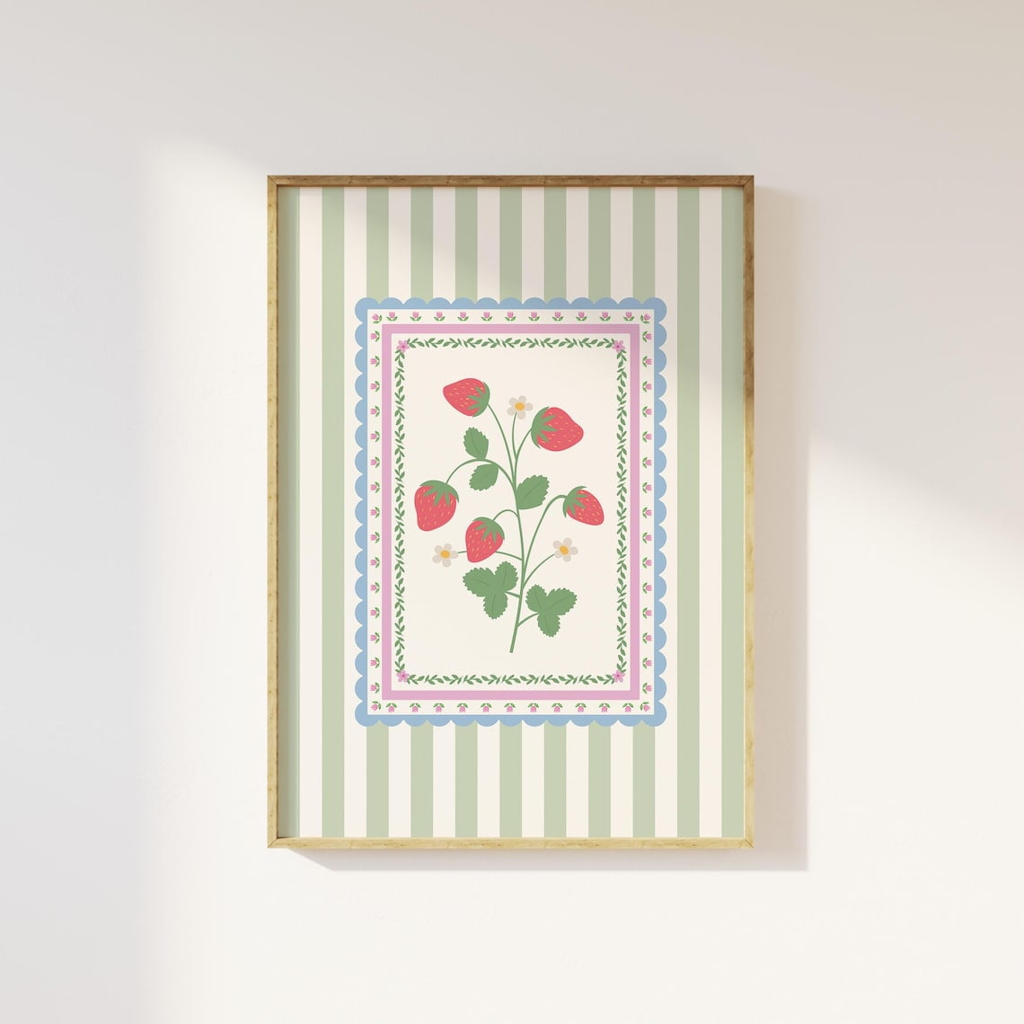 Vintage Striped Strawberry Print, Cottagecore Printable Wall Art ...