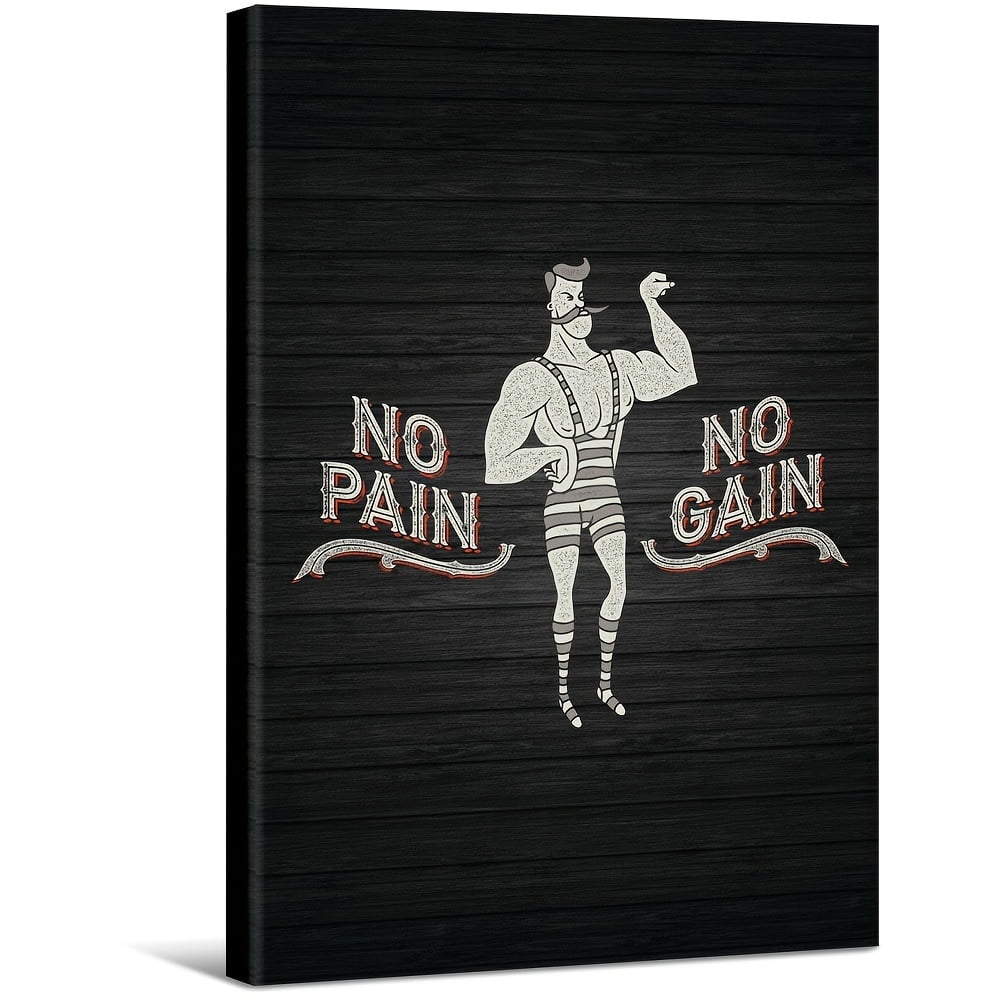 Vintage Strongman Poster With No Pain No Gain Phrase Large Wooden ...