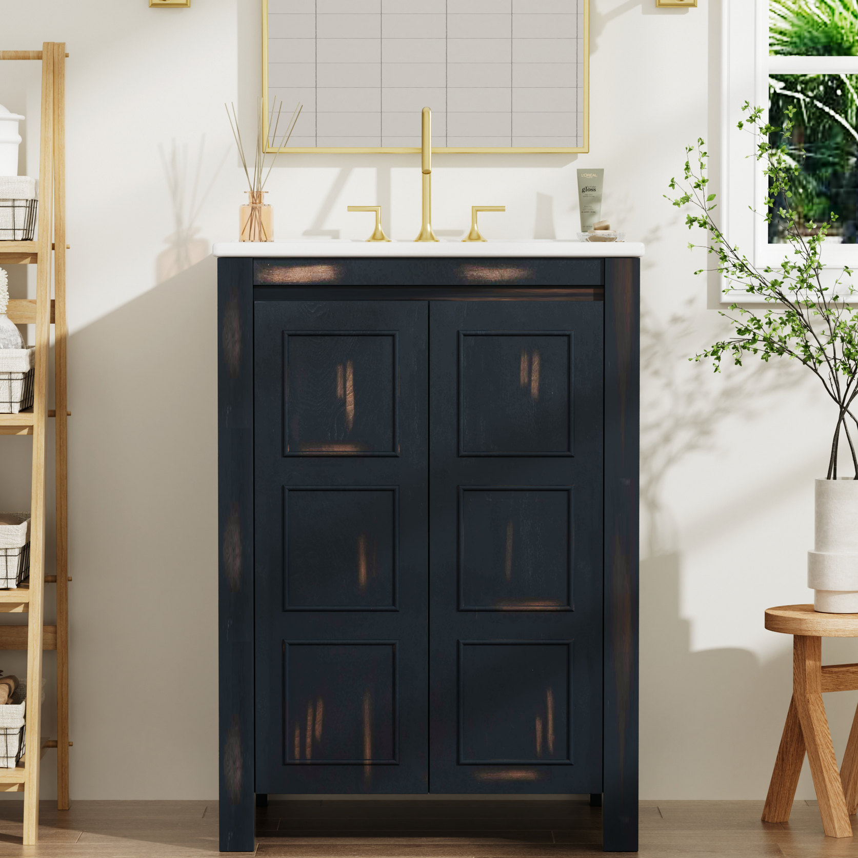 Vintage Style 24x18.3x33.8 Inches Bathroom Vanity of Solid Wood MDF and ...