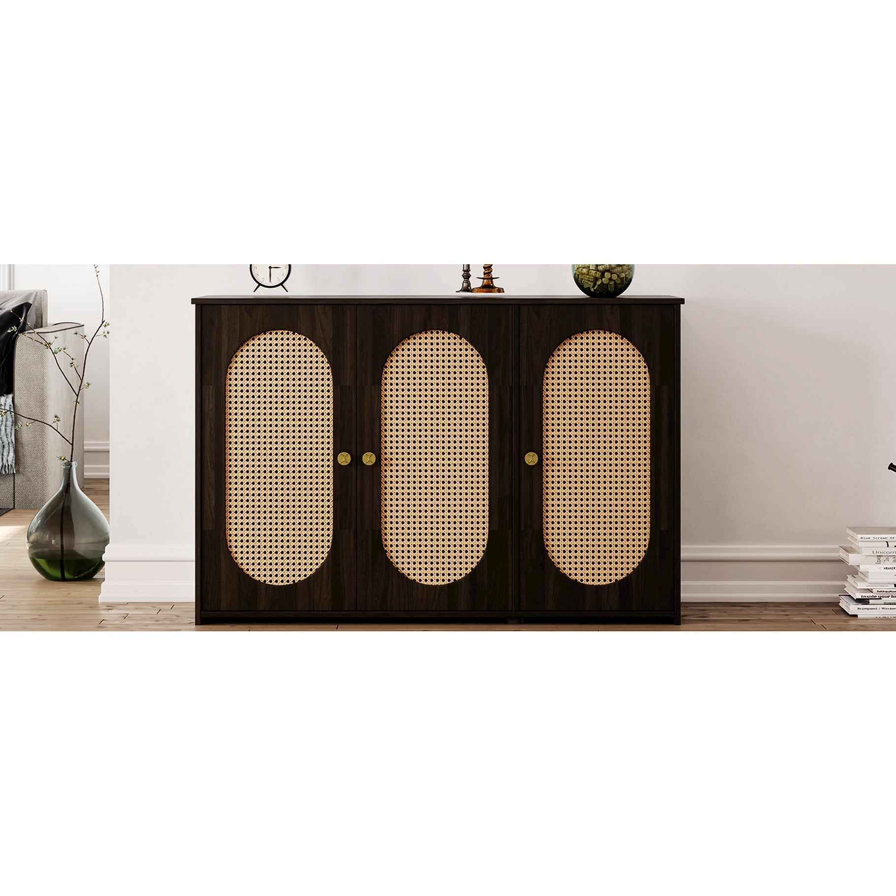 Vintage Style 3-door Media Cabinet With Spacious Interior, Artificial ...