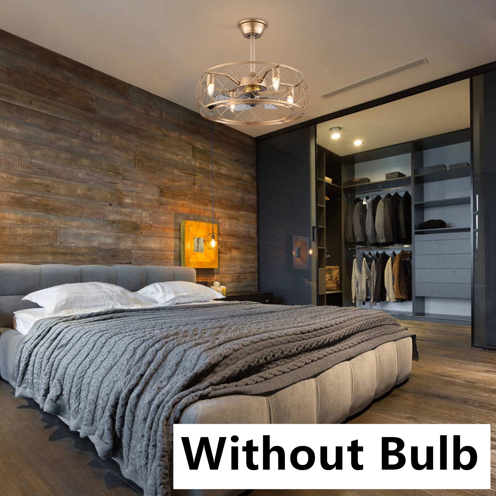 Vintage Style 4-Lamp Ceiling Fan Light Without Bulb Metal Caged Fan ...