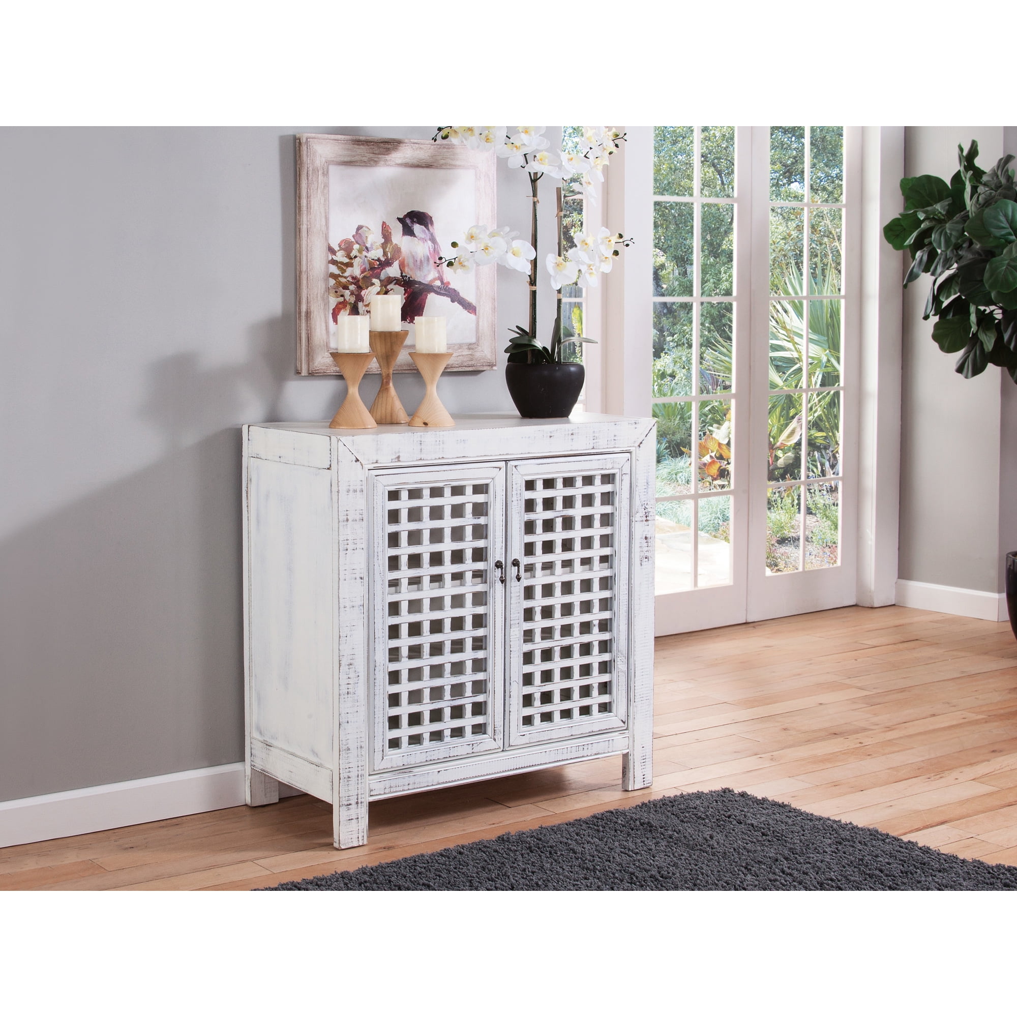 Vintage Style Accent Cabinet - Distressed White Finish Object Work ...