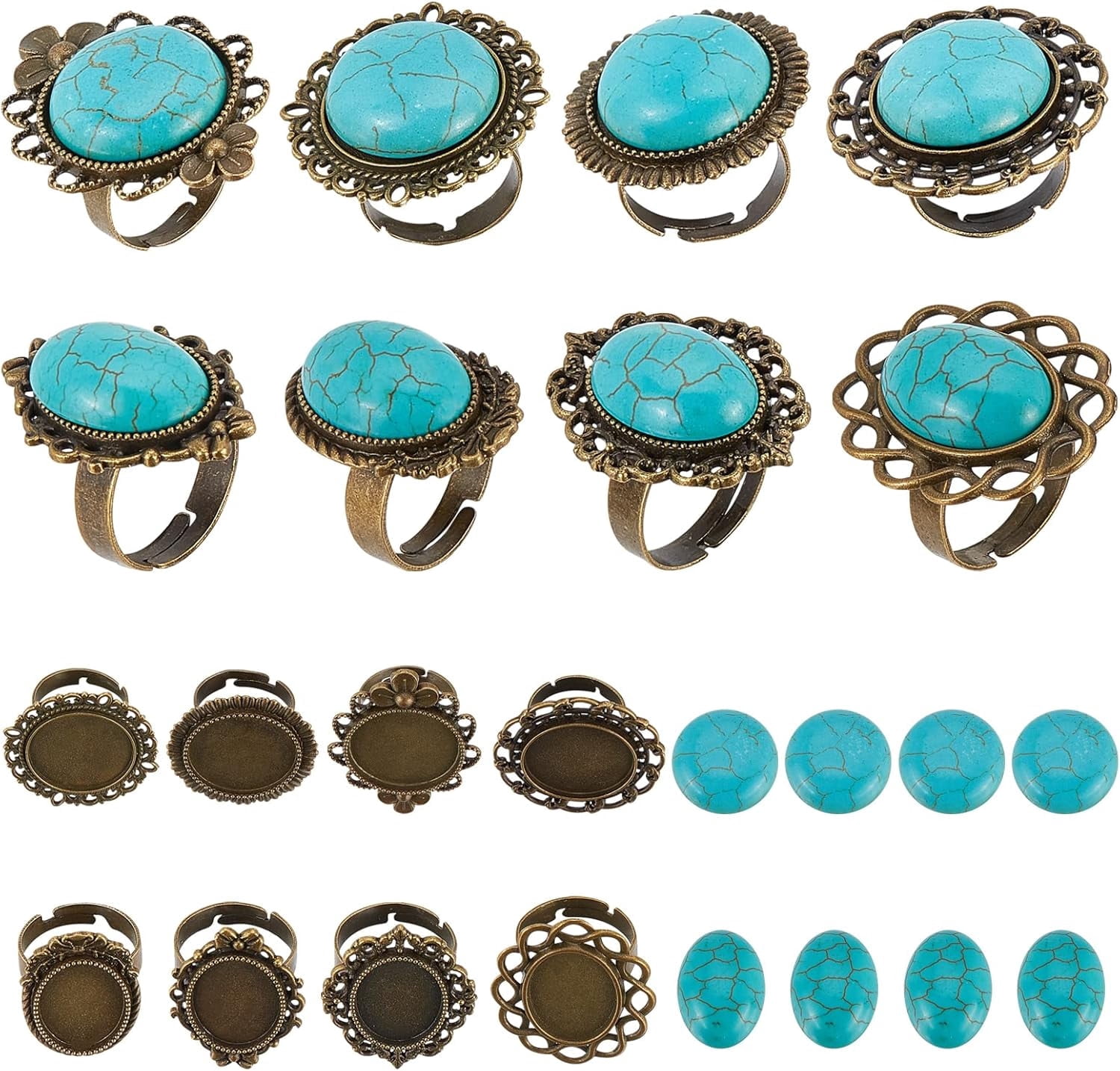 Vintage Style Adjustable Ring Blank Gemstone Cabochon Ring Settings ...