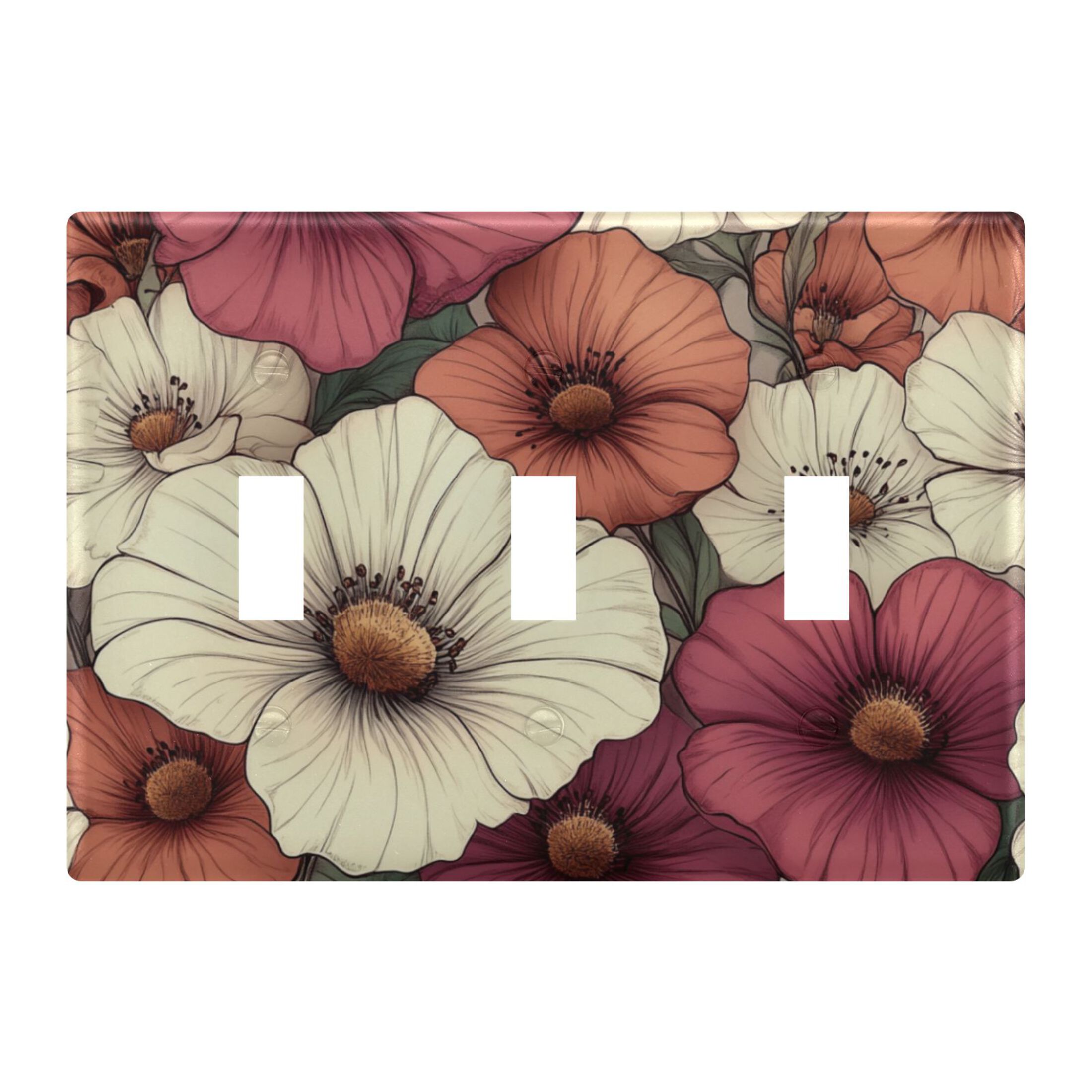Vintage Style Beautiful Flowers Light Switch Cover Decorative 3 Gang ...