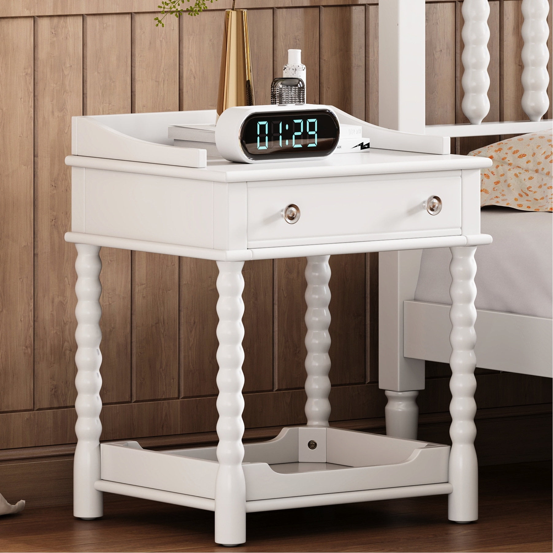 Vintage - Style Bedside Table with Metal Handle | Ideal for Bedroom ...