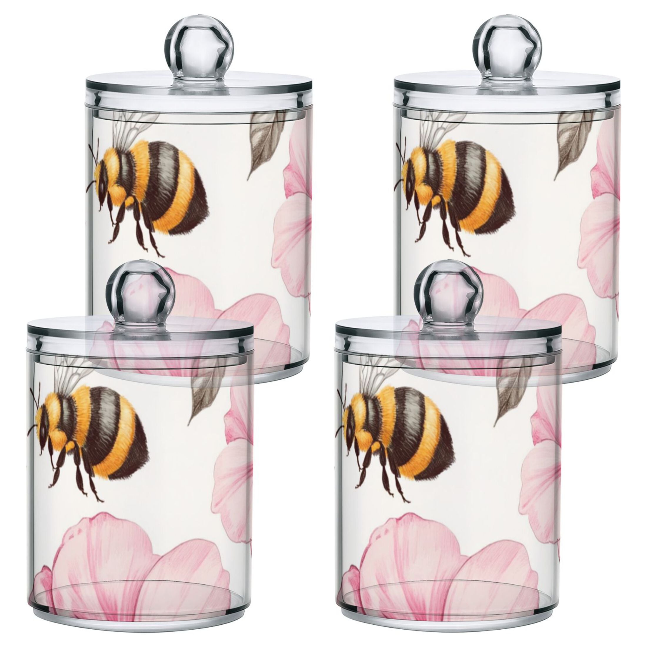 Vintage Style Bees Leaves Florals Translucent Plastic Cans Storage ...