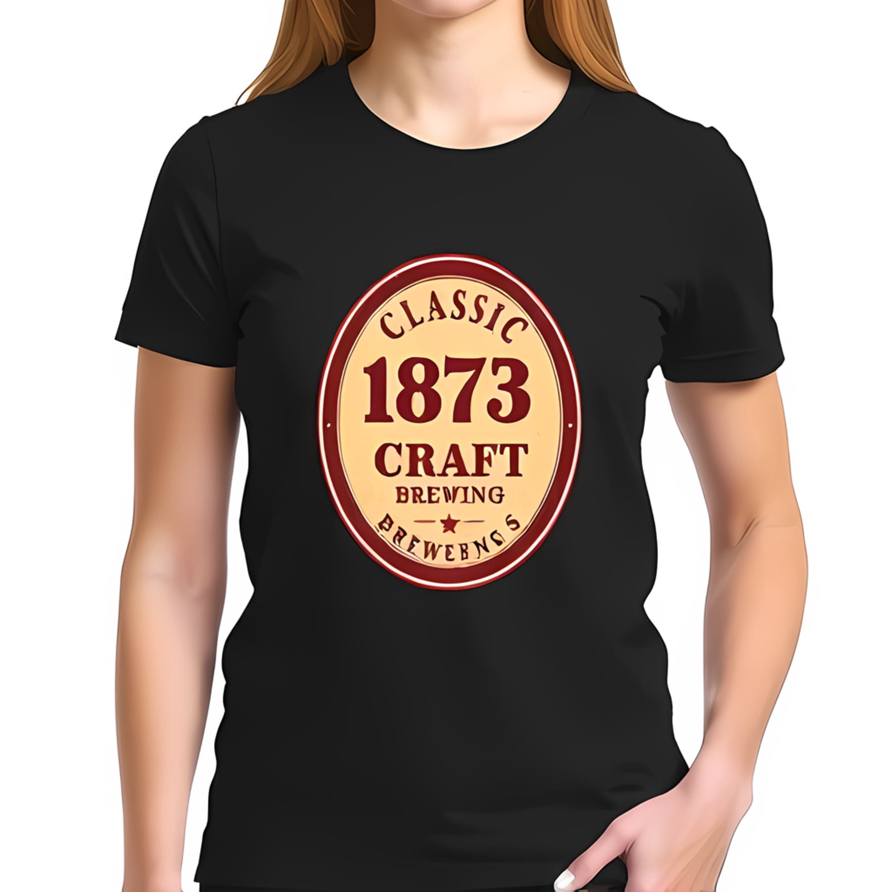 Vintage Style Black Cotton Short Sleeve T-Shirt with Maroon Circular ...