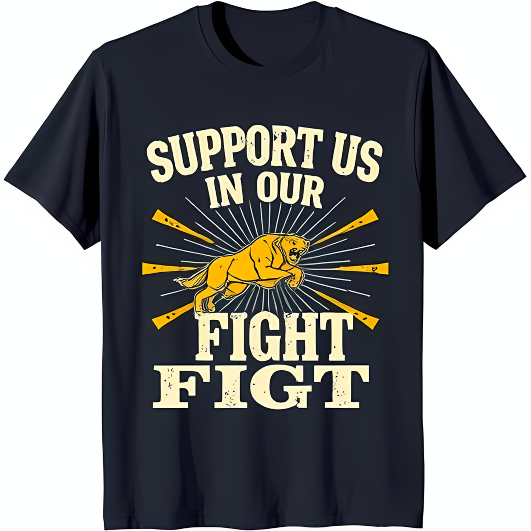 Vintage Style Black T-Shirt with Bold Support Us in Our Fight Design ...