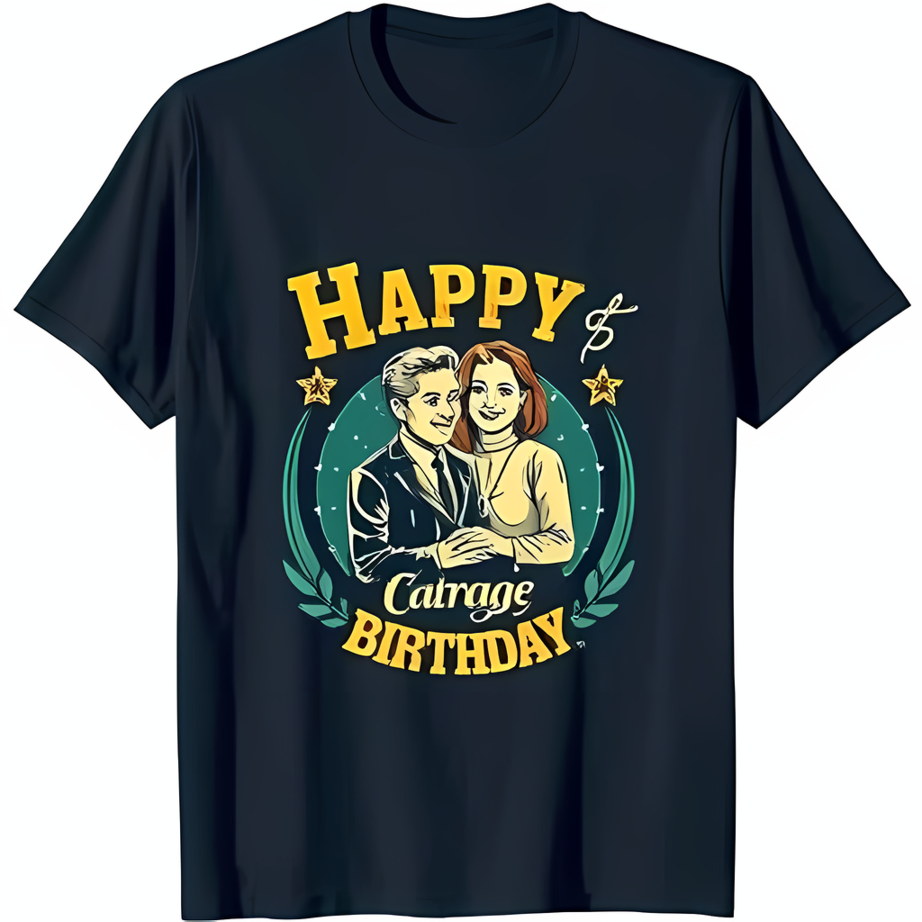 Vintage Style Black T-Shirt with 'Happy Catrage Birthday' Graphic ...
