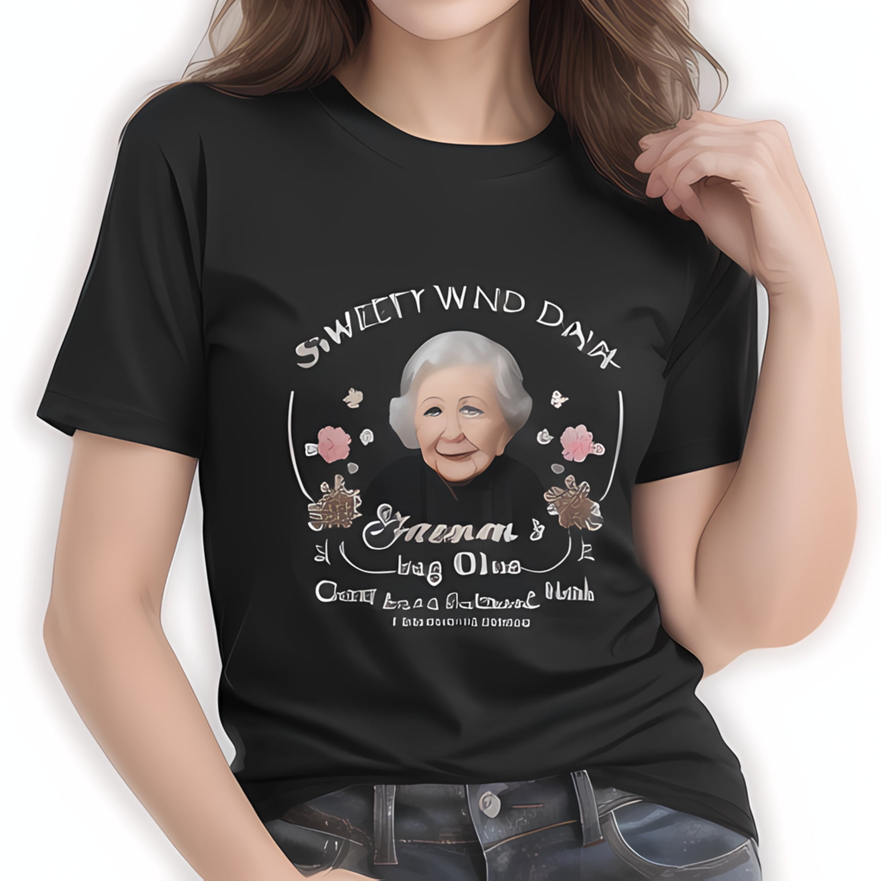 Vintage Style Black T-Shirt with Sweet Wind D cysta Design Featuring Golden Girls Character Rose ...