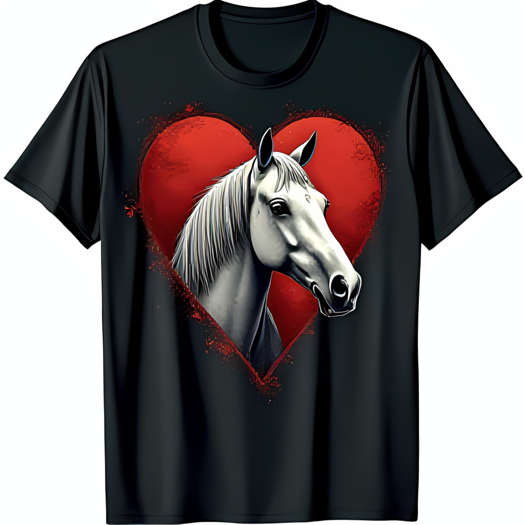 Vintage Style Black T-Shirt with White Horse Head Emerging from Red ...
