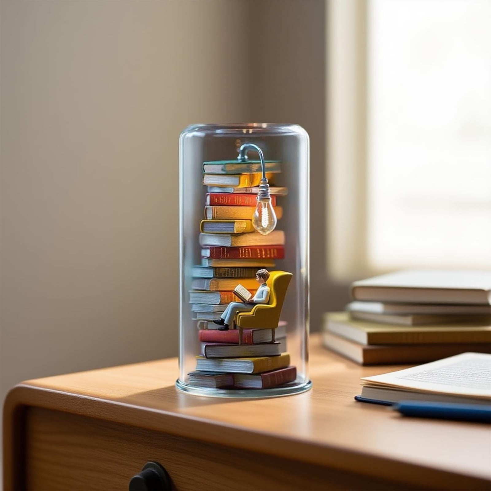 Vintage Style Book Stack Lamp, 3D Resin Design with Warm Light, Perfect ...