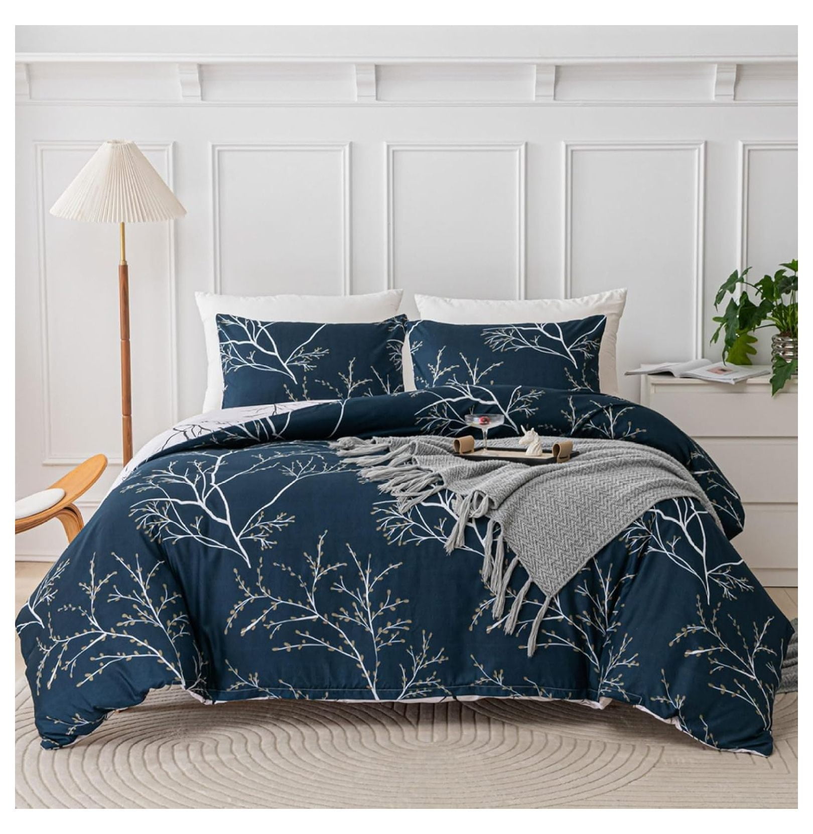 Vintage Style Botanical Comforter Set Queen Soft Microfiber Chic Shabby ...