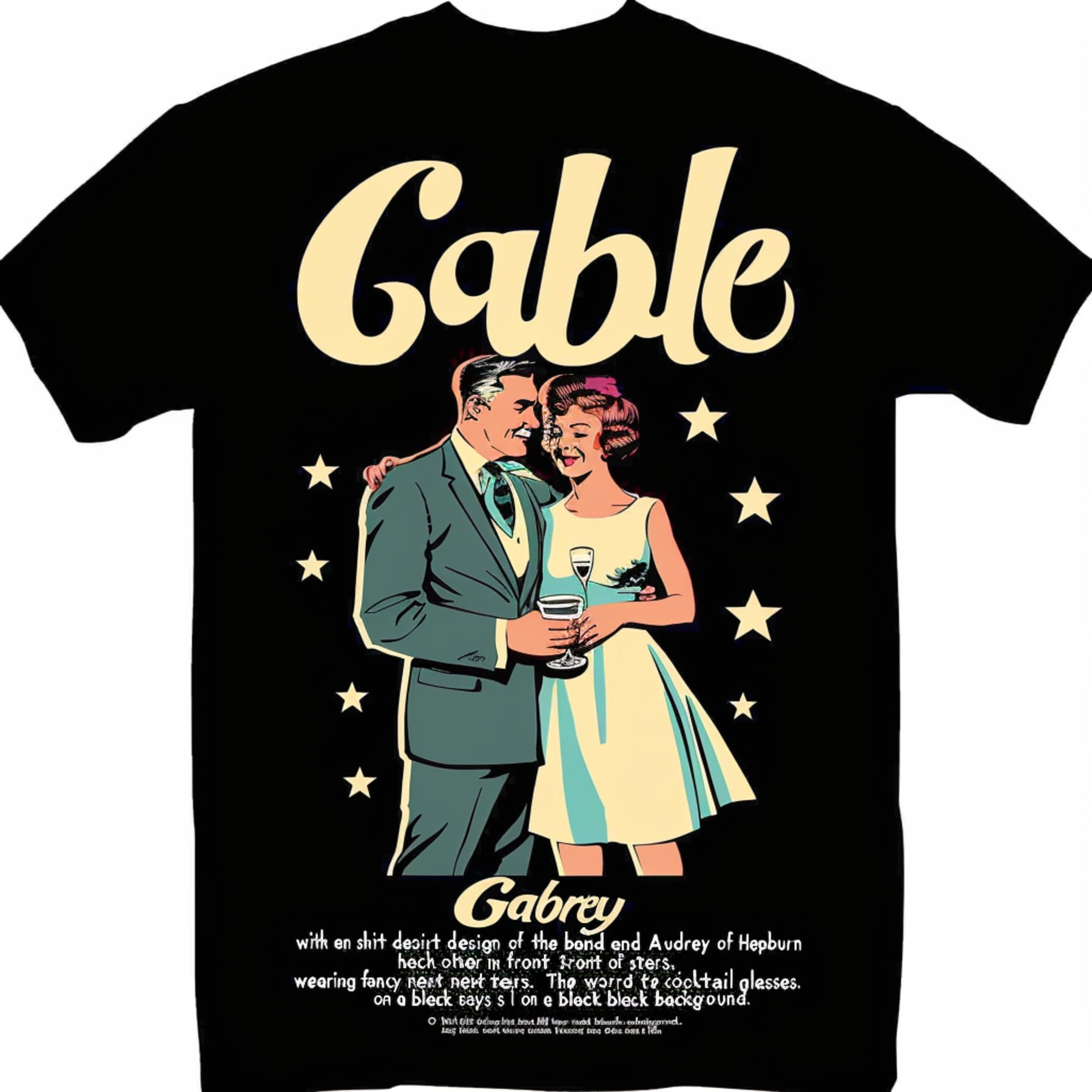 Vintage Style Cake Band T Shirt: Clark Gable and Illustration on Black ...