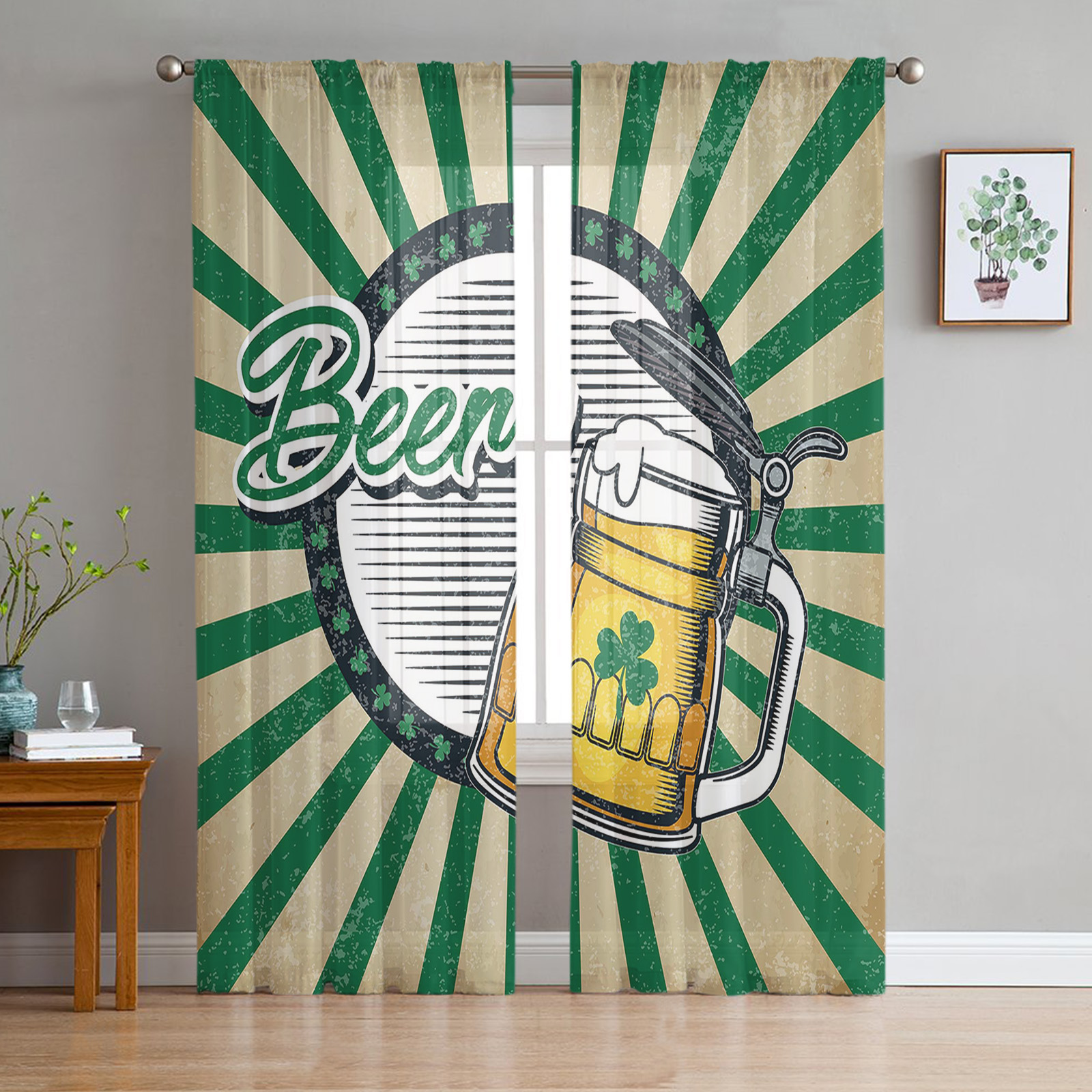 Vintage Style Cast Iron Advertisement Sheer Curtains for Living Room ...